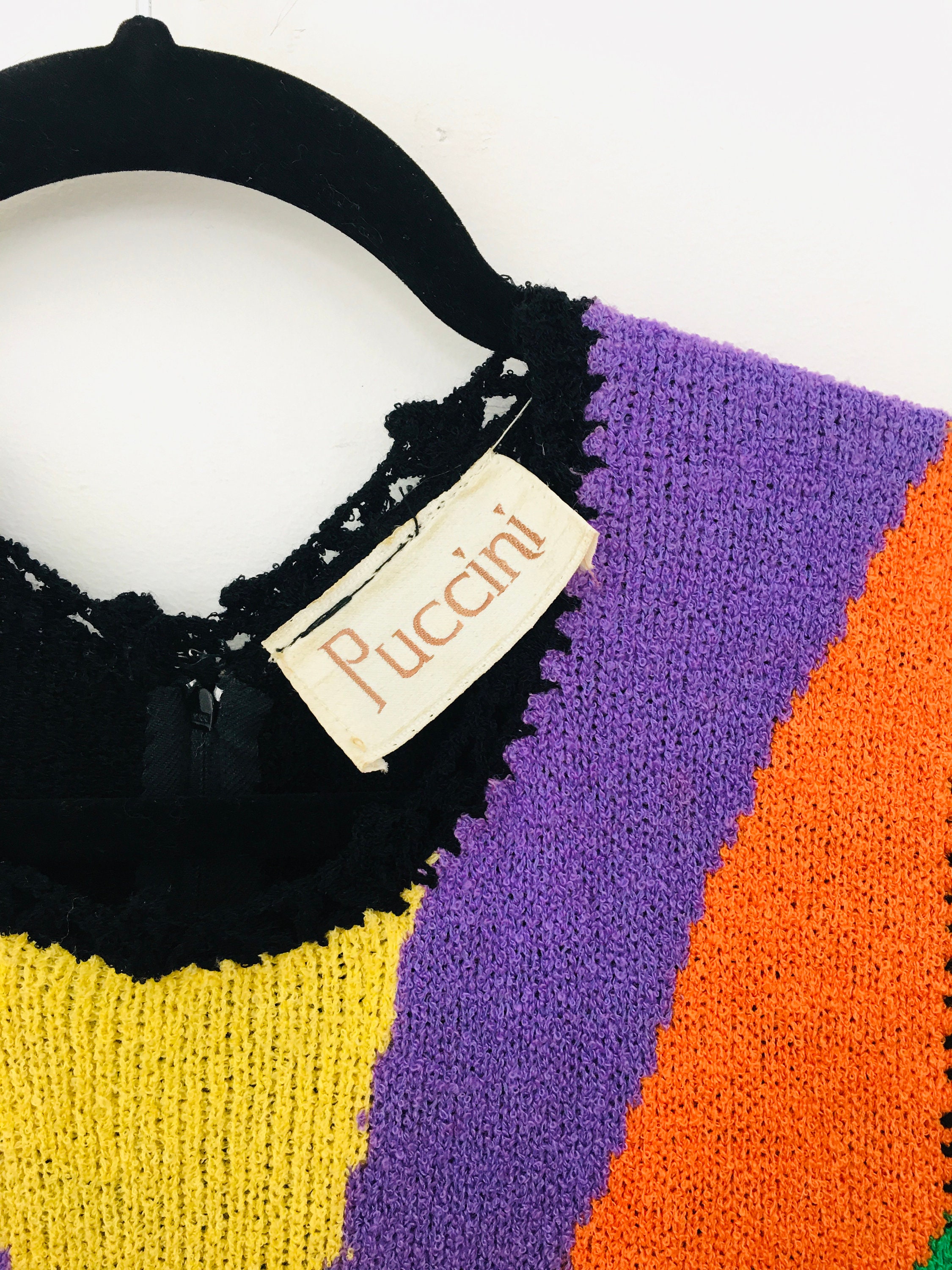 Vintage 1970s PUCCINI SUNBURST RAINBOW Knit & Black Maxi Dress ...
