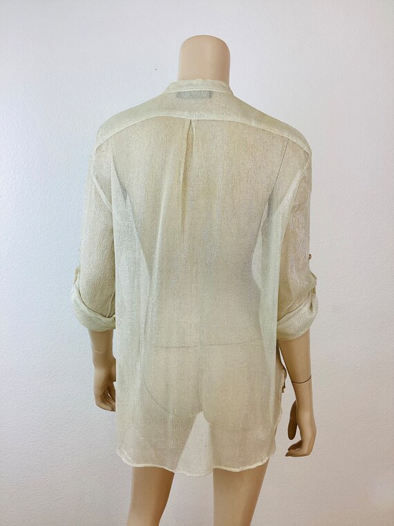 Vintage 1970s SILVER METALLIC Threads Sheer SILK Butt… - Gem