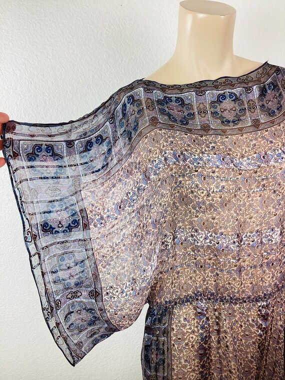 Vintage 1970s SILK Farm METALLIC THREAD Sheer Dress ~… - Gem