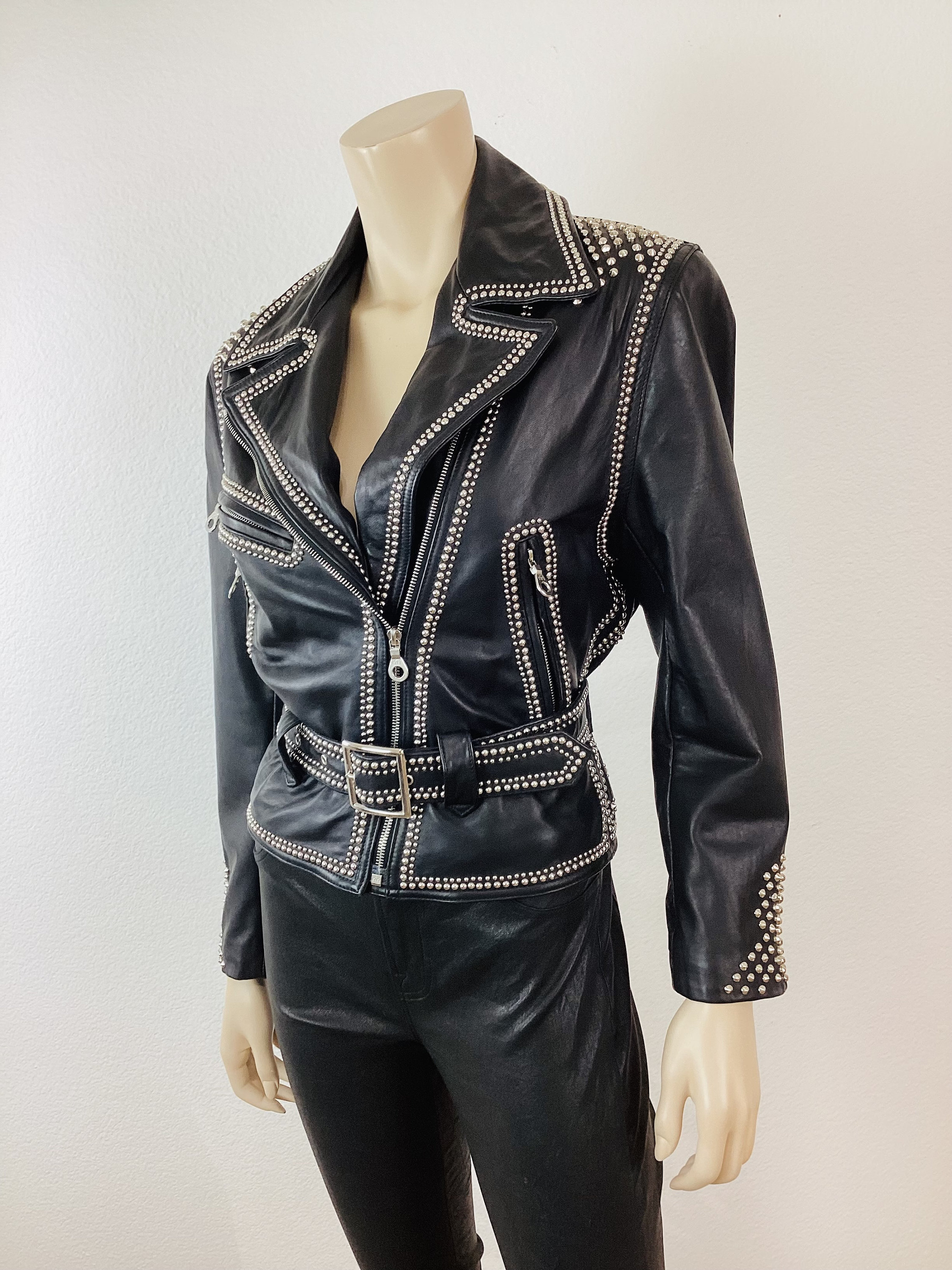 Vintage 1980s STUDDED NORTH BEACH Black Leather Snake Vintage 1980s STUDDED NORTH BEACH Black Leather Snake