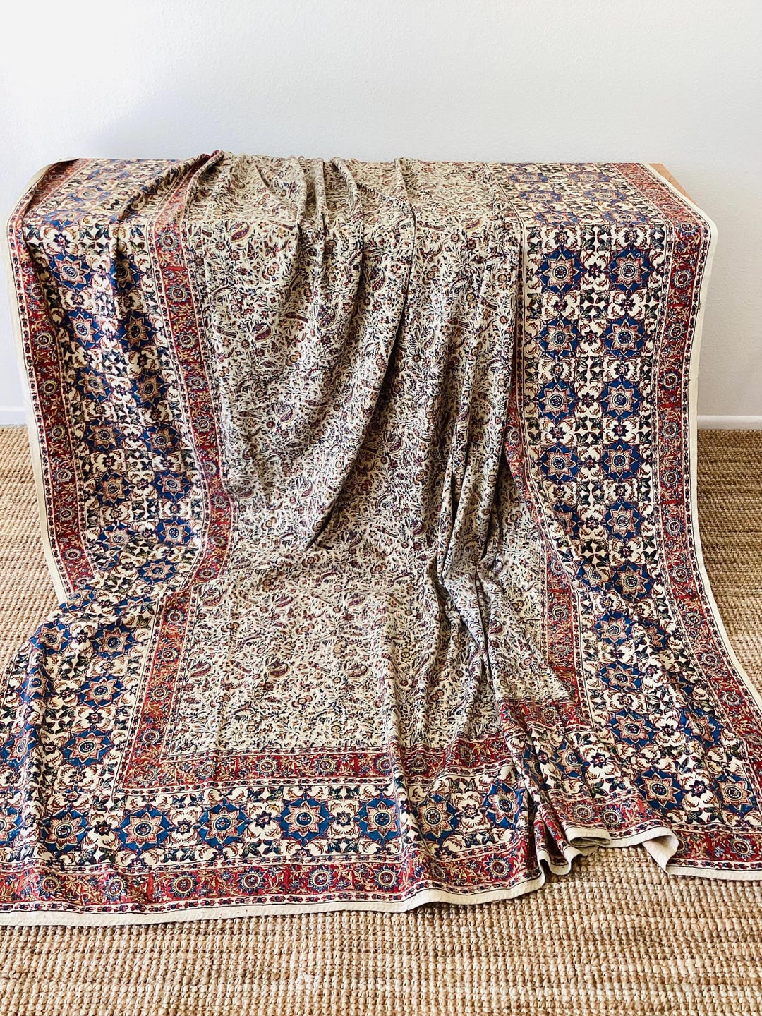 Vintage 1970s BLOCK PRINT Bed Spread / Bedspread / Hippie / Boho Style ...