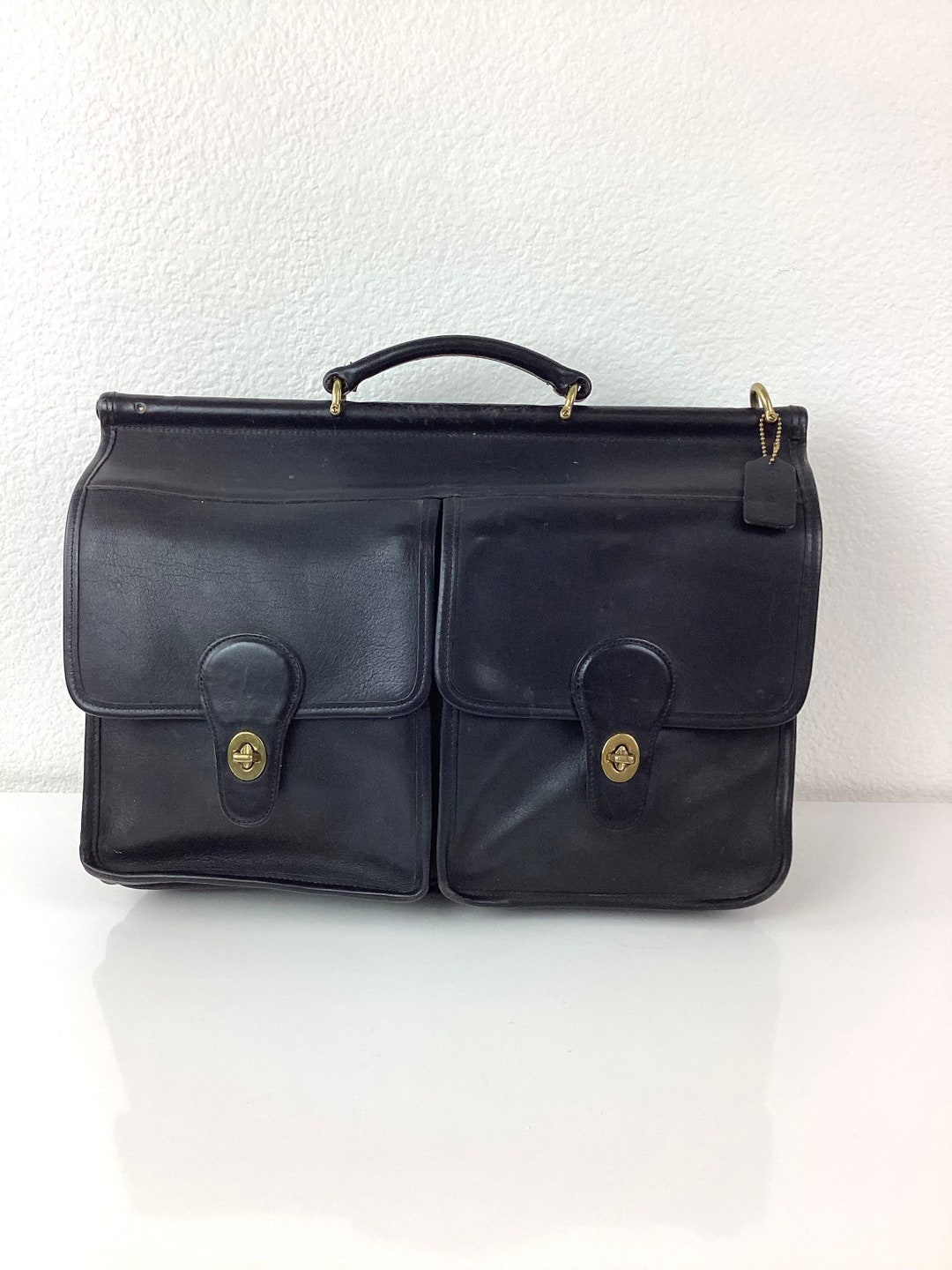 Vintage COACH Black LEATHER BRIEFCASE Bag - Etsy