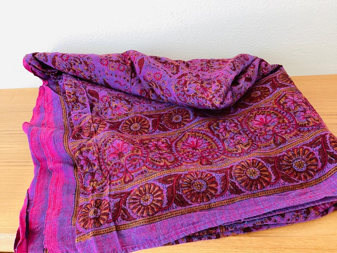 Vintage 1970s INDIAN COTTON Purple Block Print Bed Spread / Bedspread ...