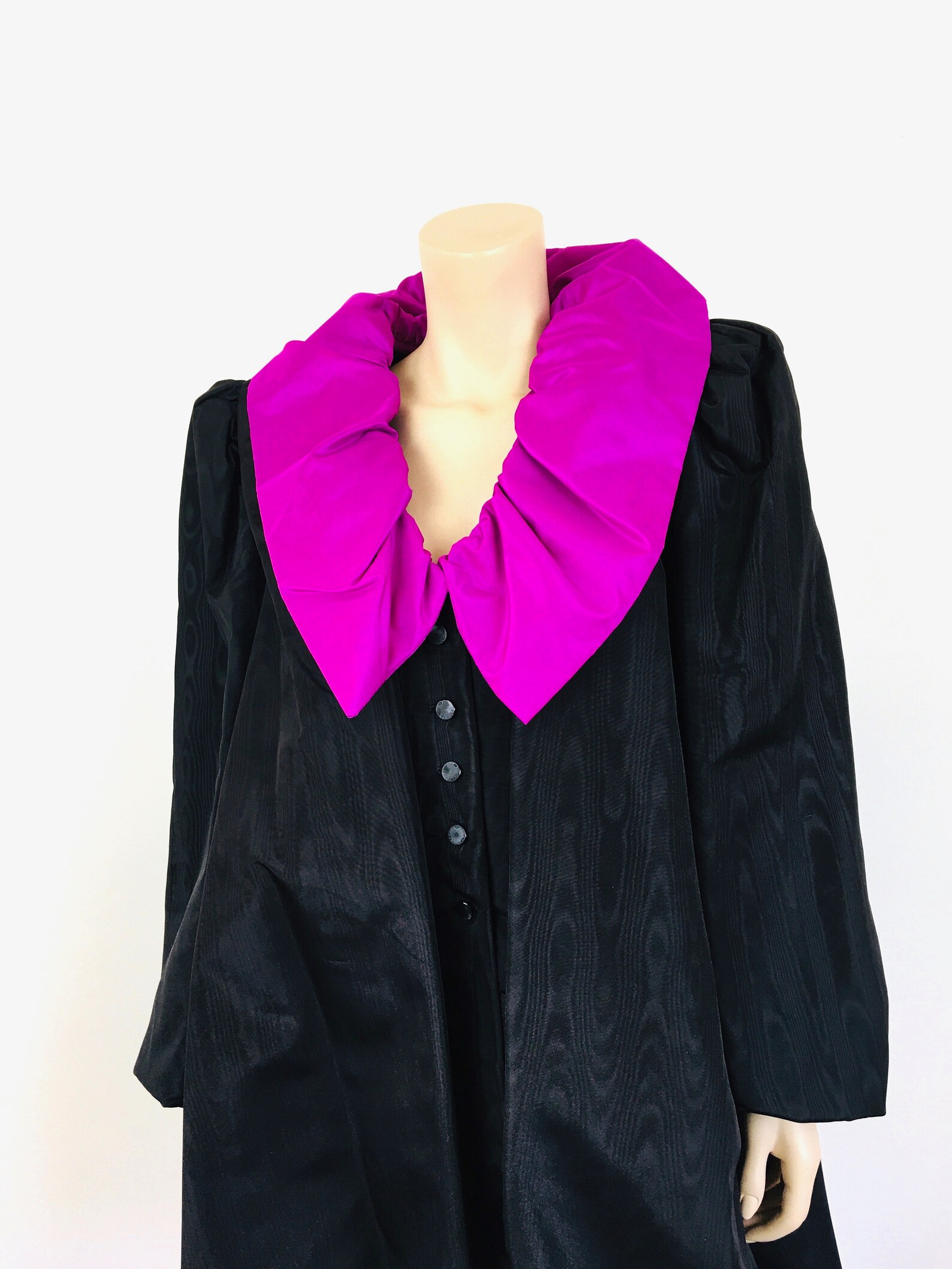 Vintage 1980s TAFFETA Pouffy BUBBLE DRESS Black & Fuchsia Puff Sleeve A ...