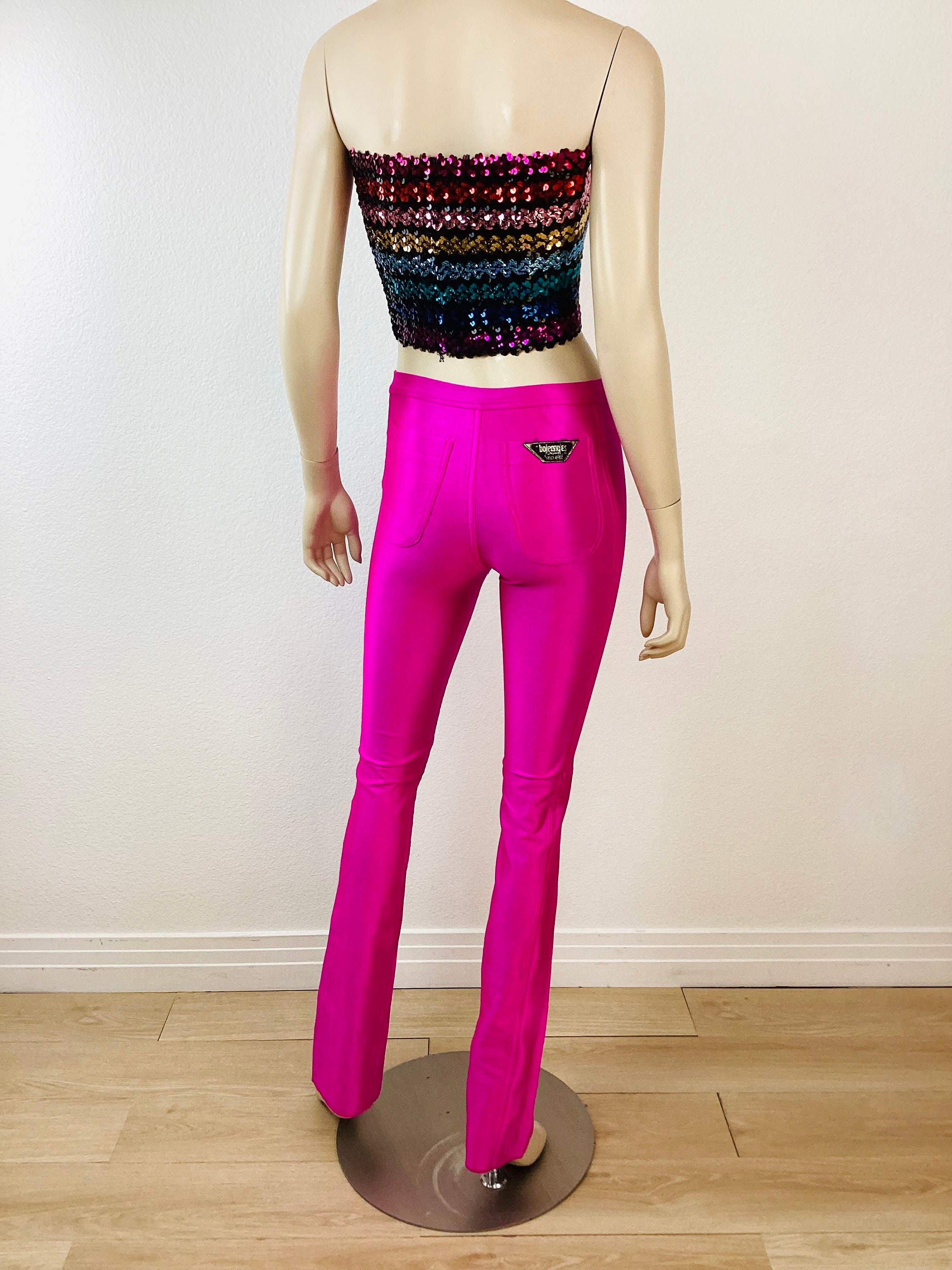 Vintage 1970s ELECTRIC Hot BARBIE PINK Stretchy Spandex Bojeangles Skin ...