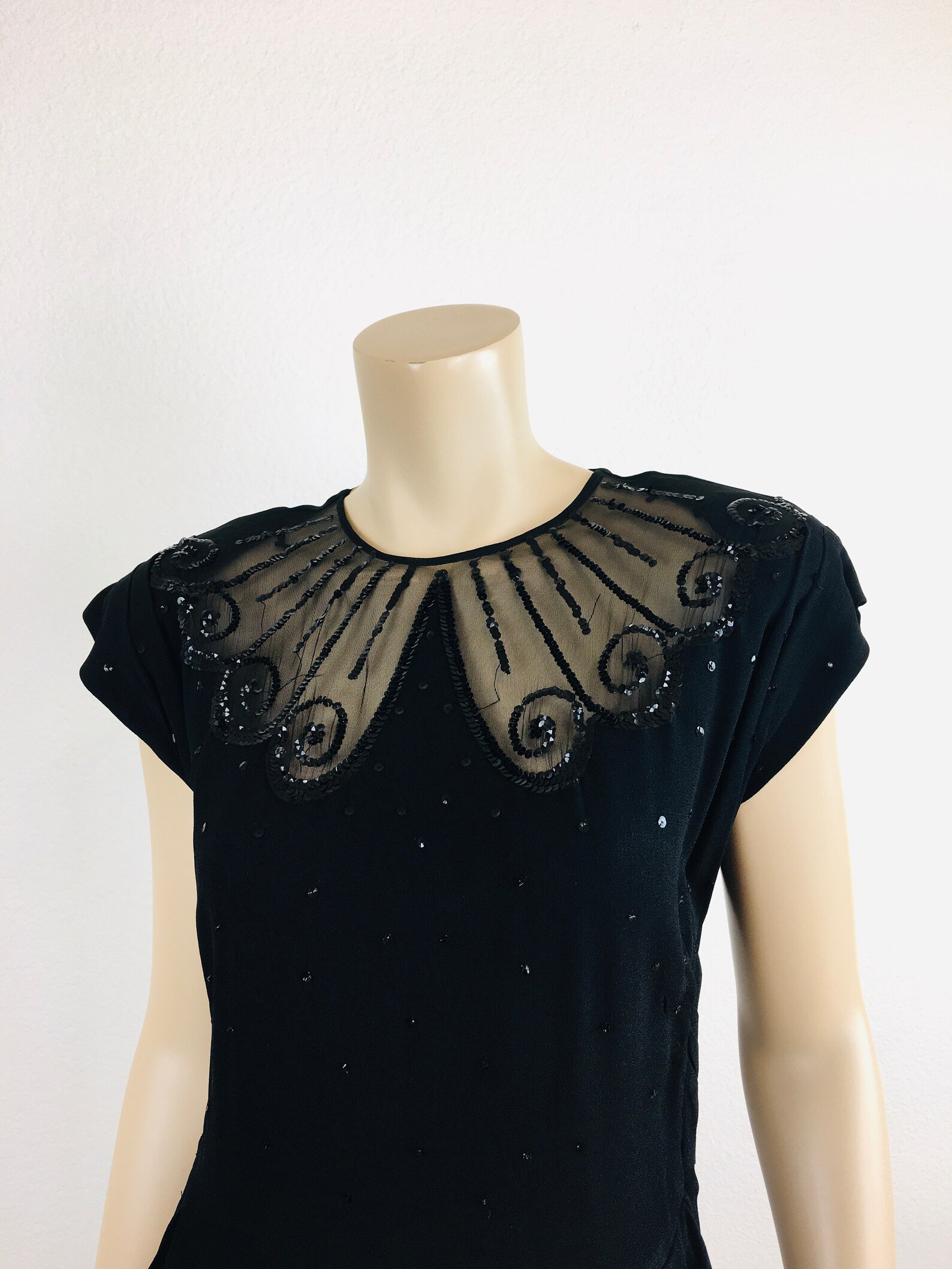 Vintage 1930s 1940s SHEER BEADED Net ILLUSION Black Crepe / - Etsy