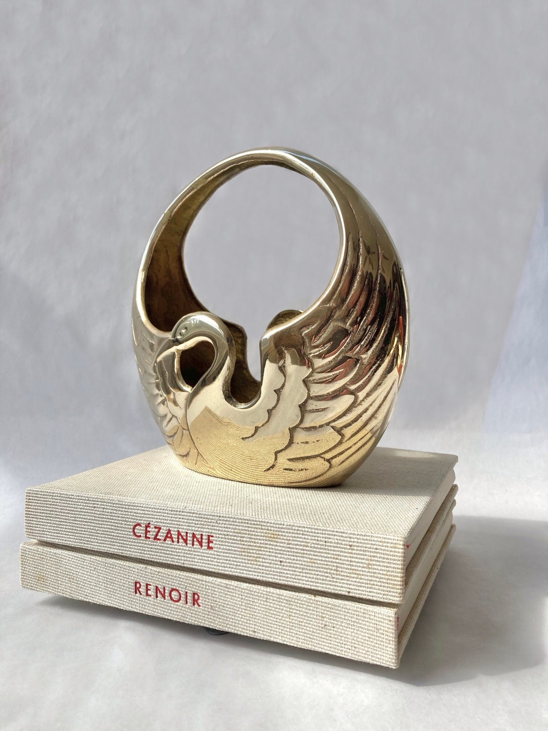 Vintage Polished Brass Swan Basket, Mid Century Brass Planter, Unique ...