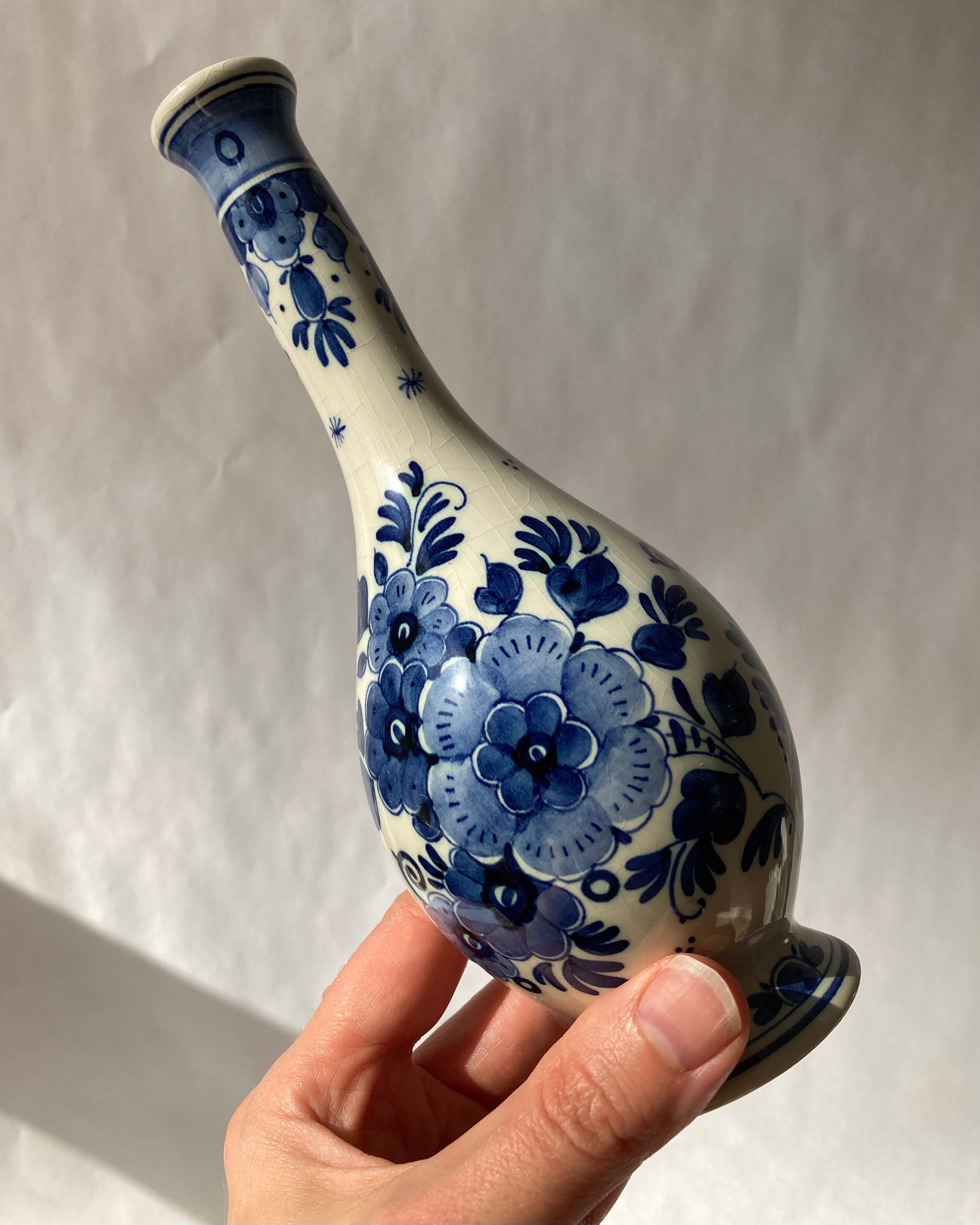 Hand Painted Delft Bud Vase, Chinoiserie, Grand Millennial, Blue and ...