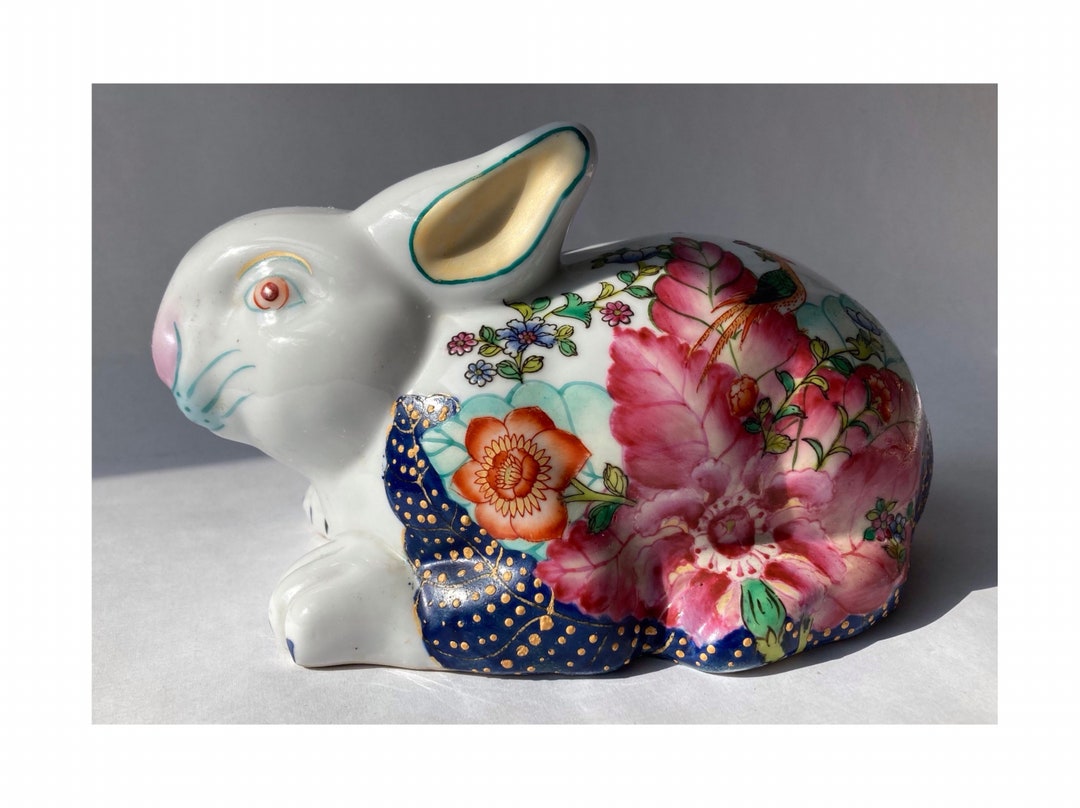 Vintage Tobacco Leaf Ceramic Rabbit, Chinoiserie Decor, Gift for Her ...