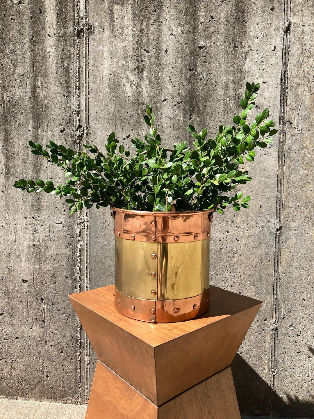 Vintage Copper & Brass Bucket, Pail With Rivets Brass Handle, Fireplace ...