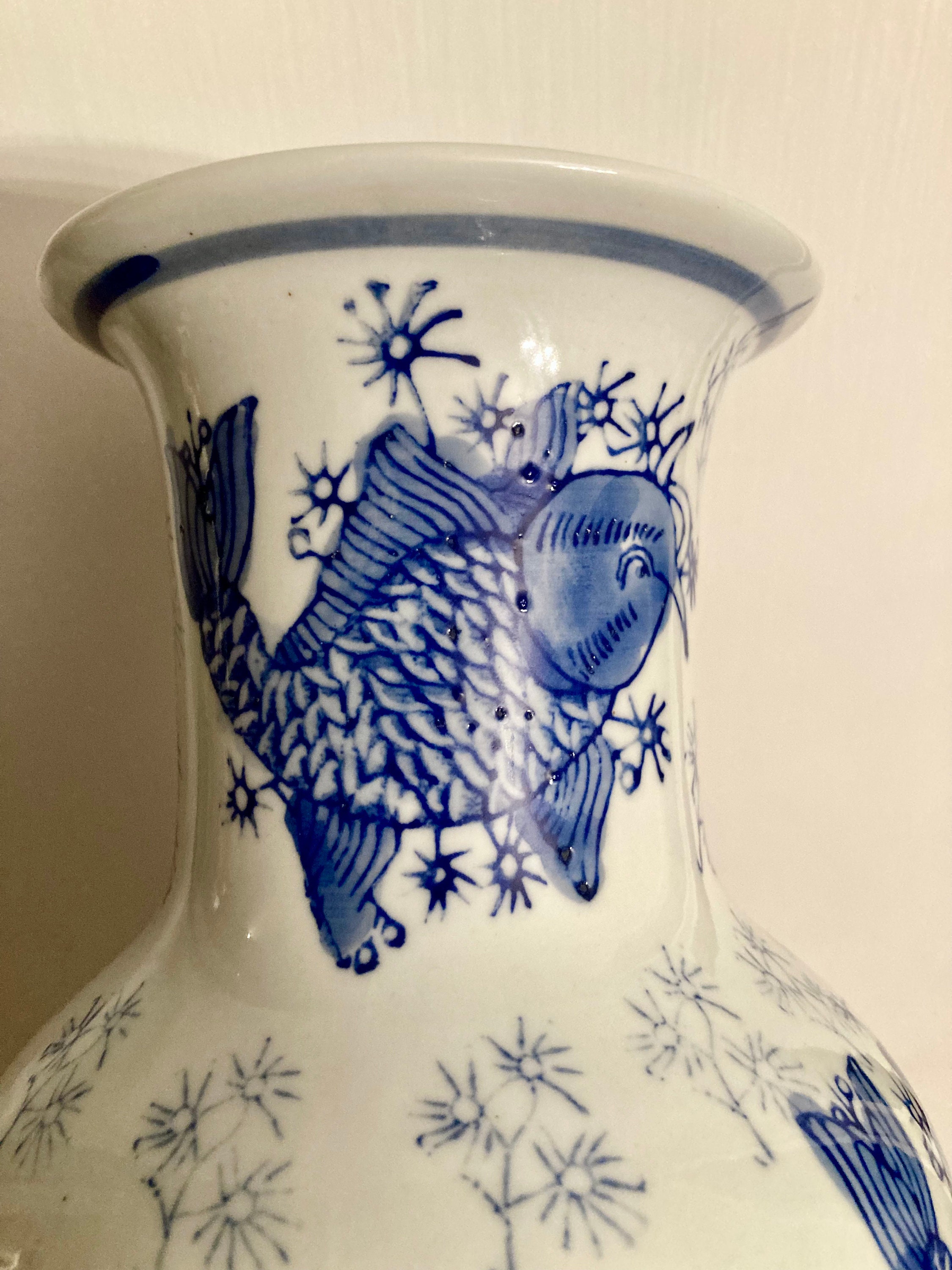 Pair Blue and White Asian Koi Fish Vases Chinoiserie Decor - Etsy