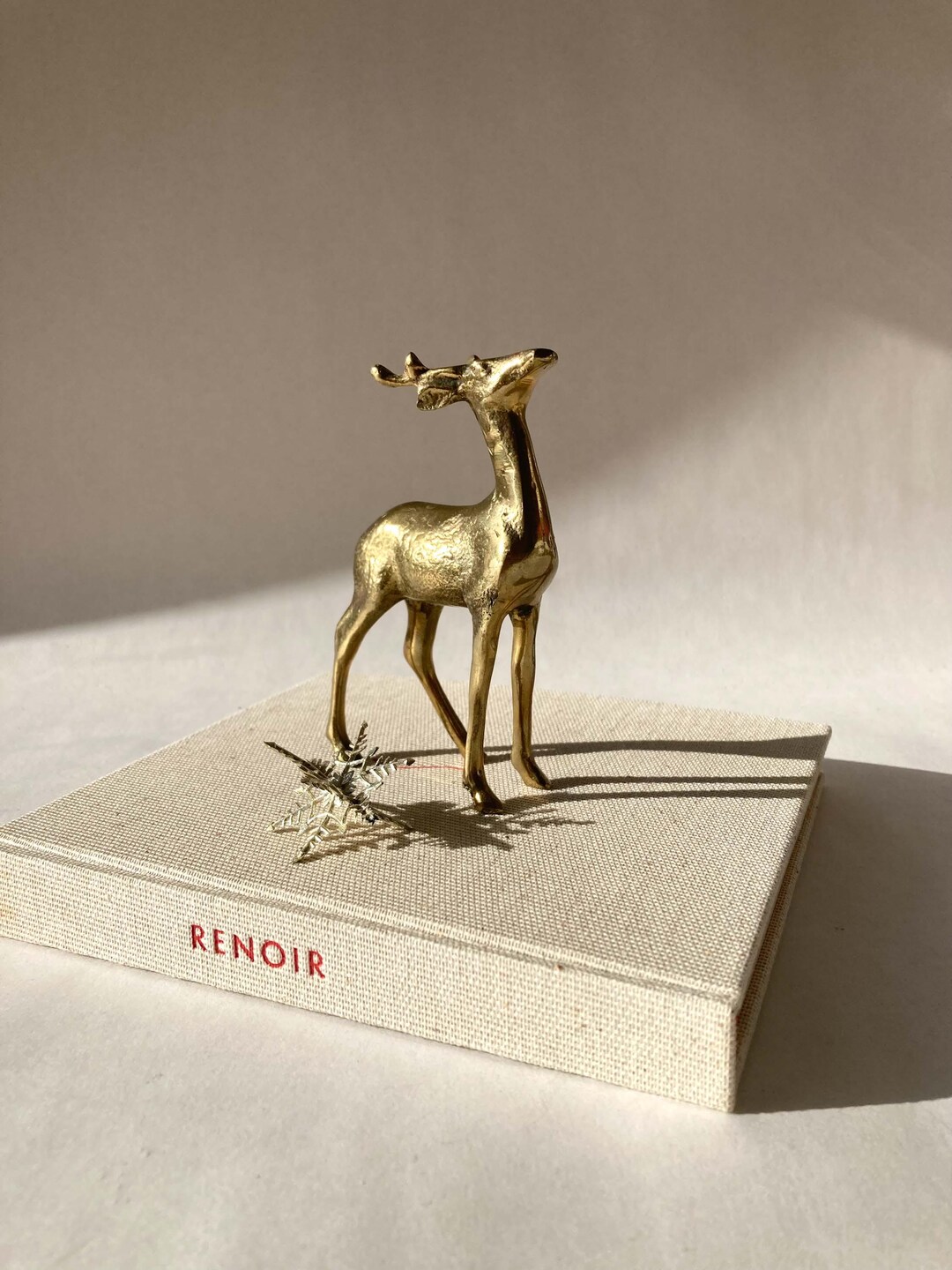 One Vintage 4 1/2” Tall Brass Deer With Antlers, Single Brass Textured ...