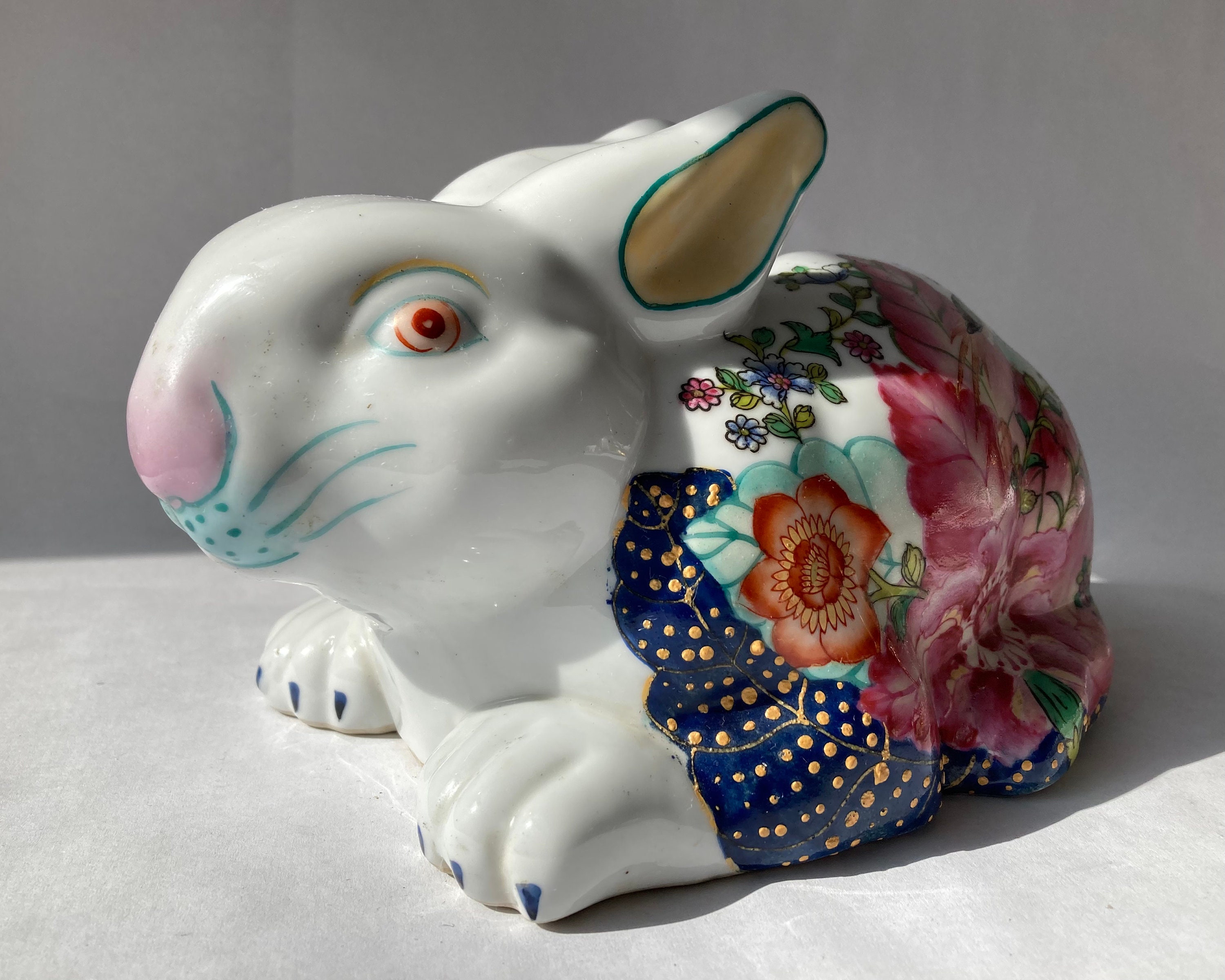 Vintage Tobacco Leaf Ceramic Rabbit, Chinoiserie Decor, Gift for Her ...