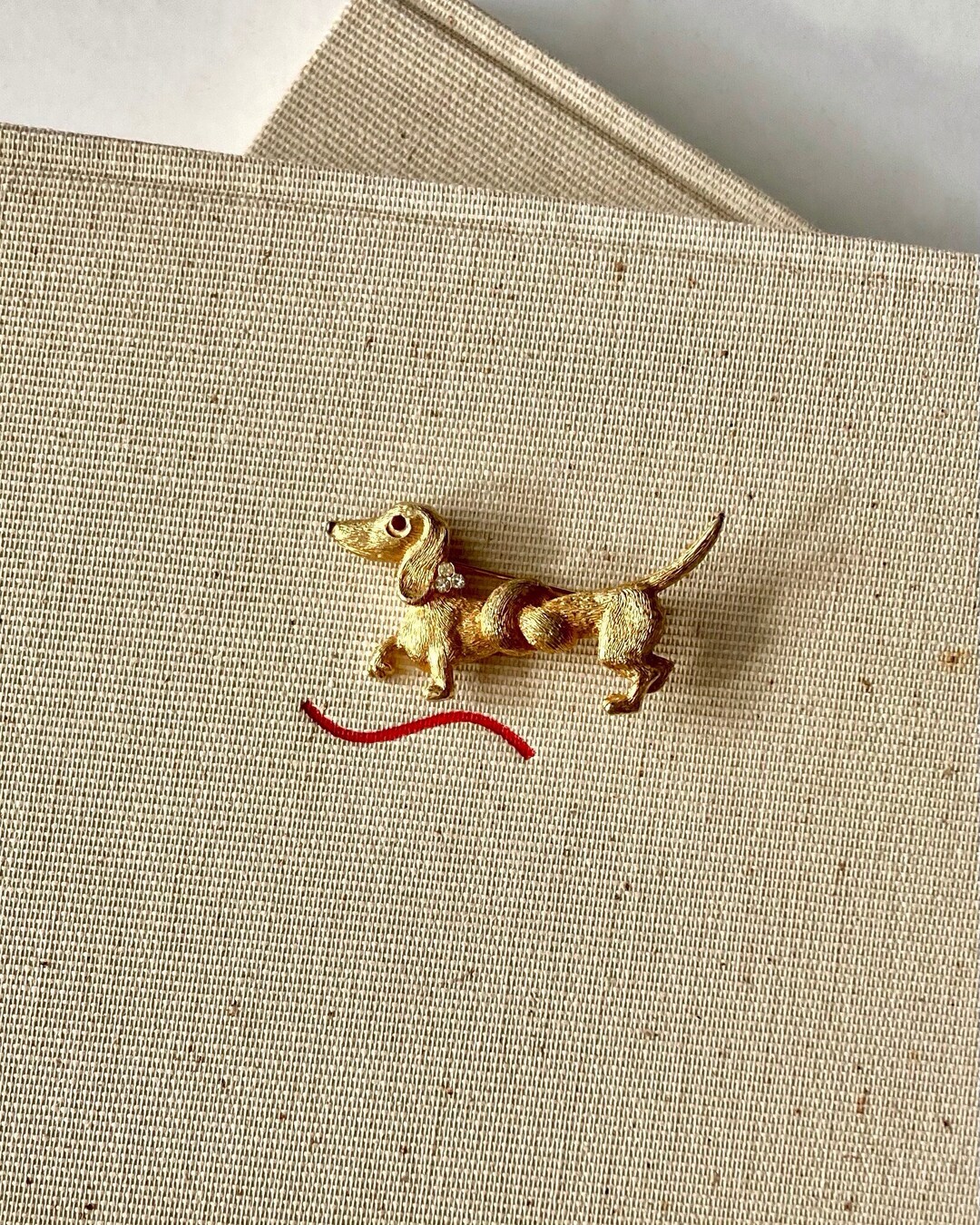 Vintage R. Mandle Gold Tone Dachshund Brooch, Dog Pin With Red Jewel ...
