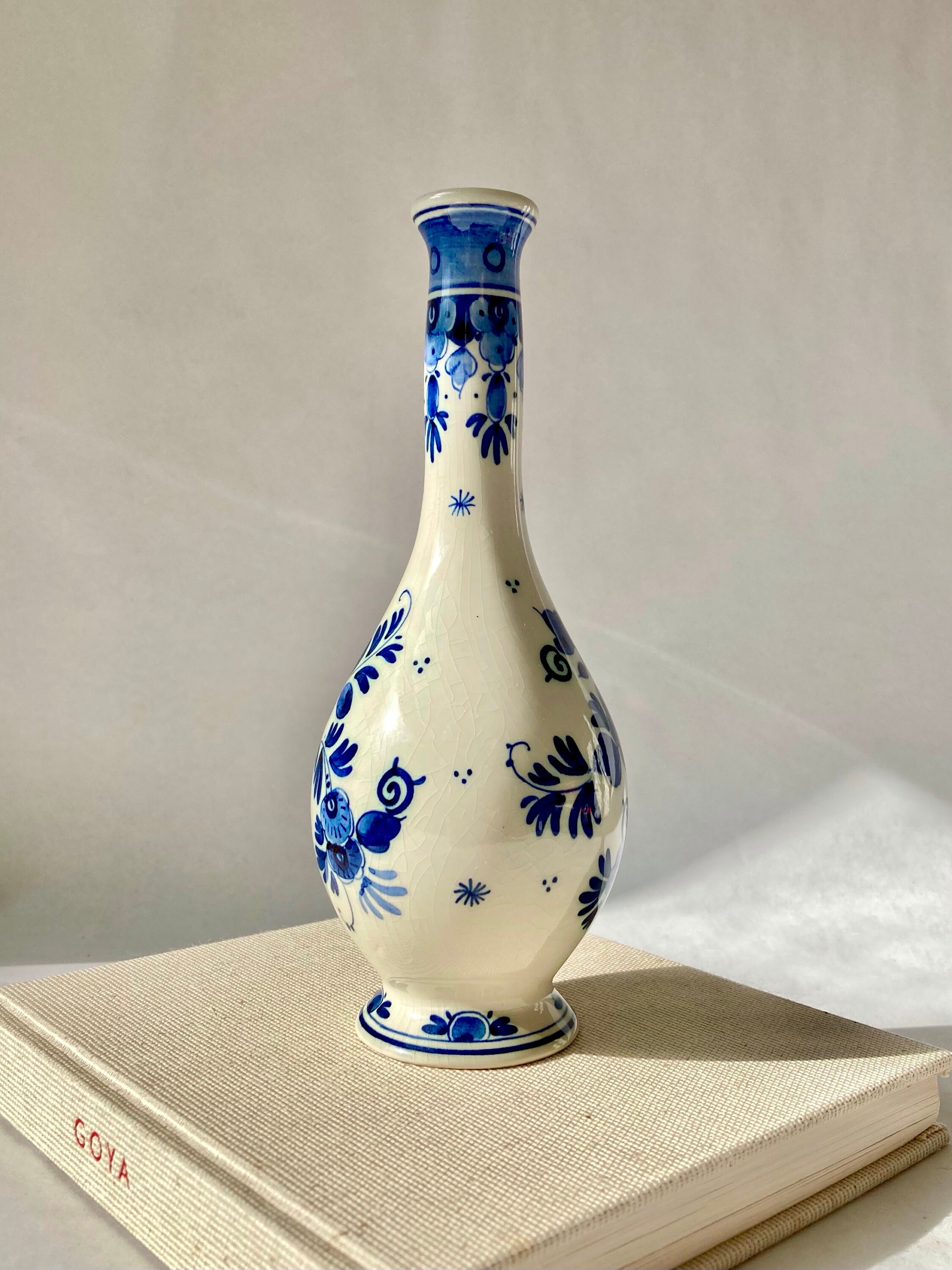 Hand Painted Delft Bud Vase, Chinoiserie, Grand Millennial, Blue and ...