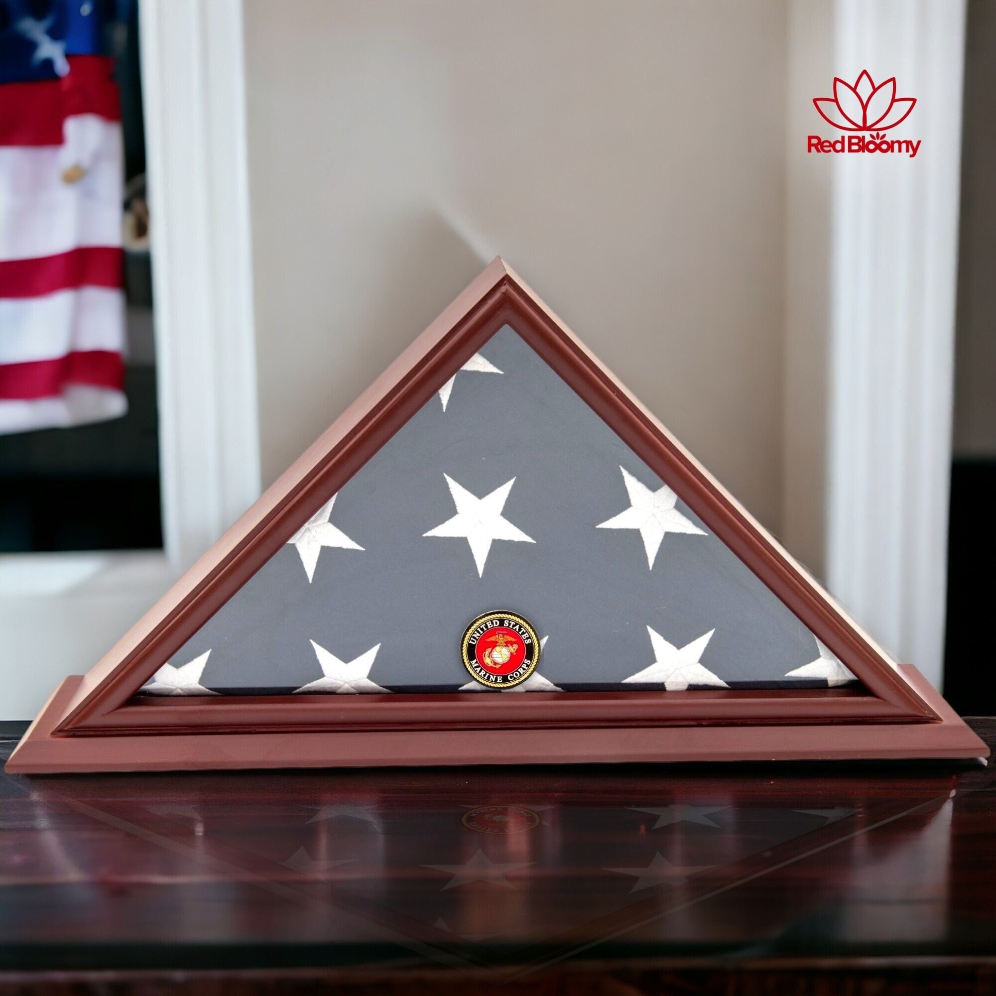 5x9 Marine Flag Display Case, Small Base Burial Flag Case, Veteran Flag ...