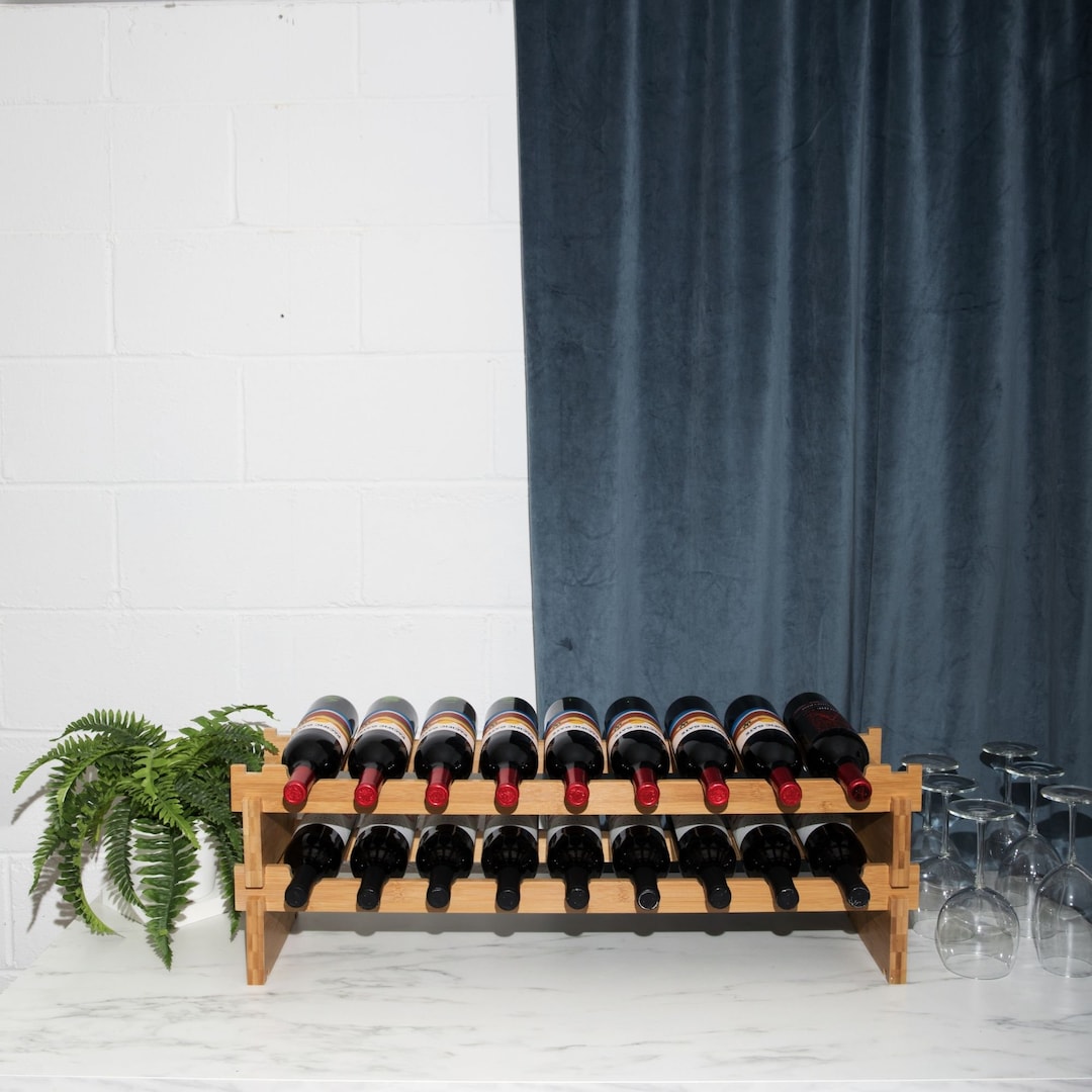 Stackable Bamboo Wine Rack for 18 Bottles, Drinking Lovers Gift, Home ...