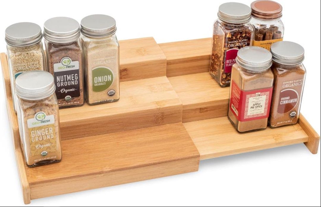 Bamboo Adjustable 3 Tier Spice Rack Organizer for Cabinet, Countertop ...