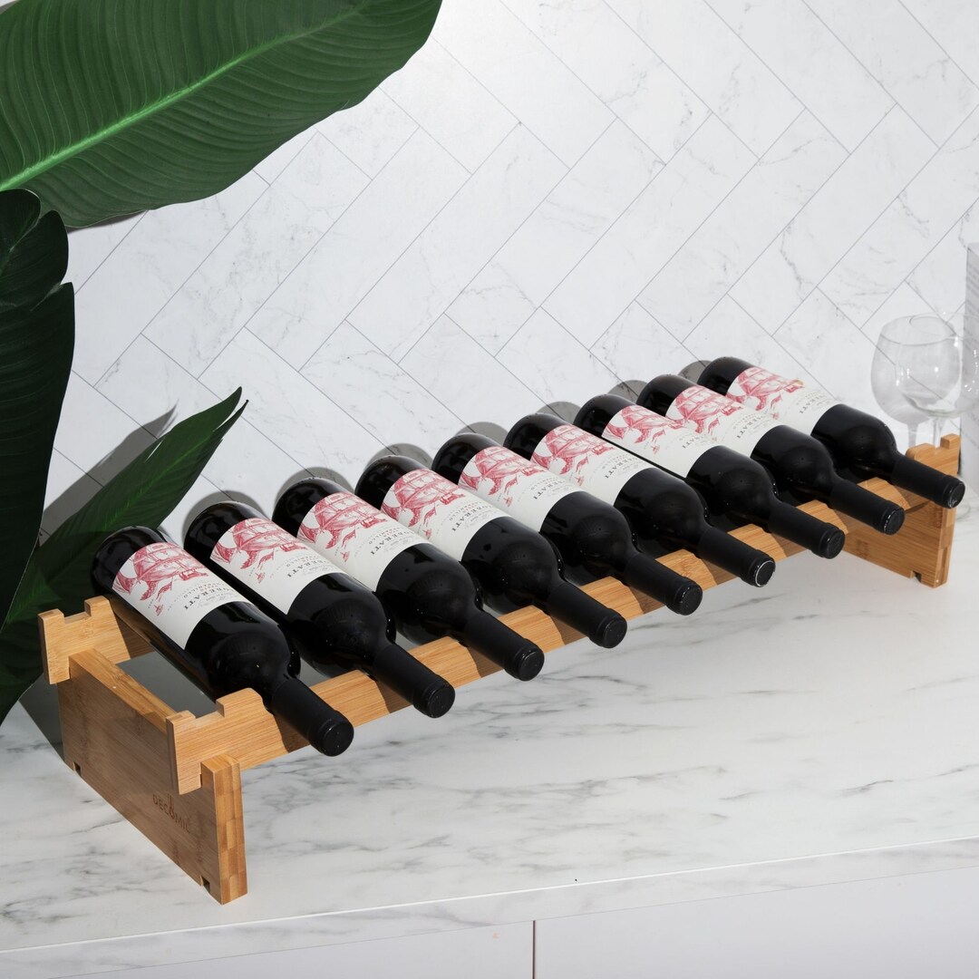 Stackable Bamboo Wine Rack for 9 Bottles, Drinking Lovers Gift, Home ...
