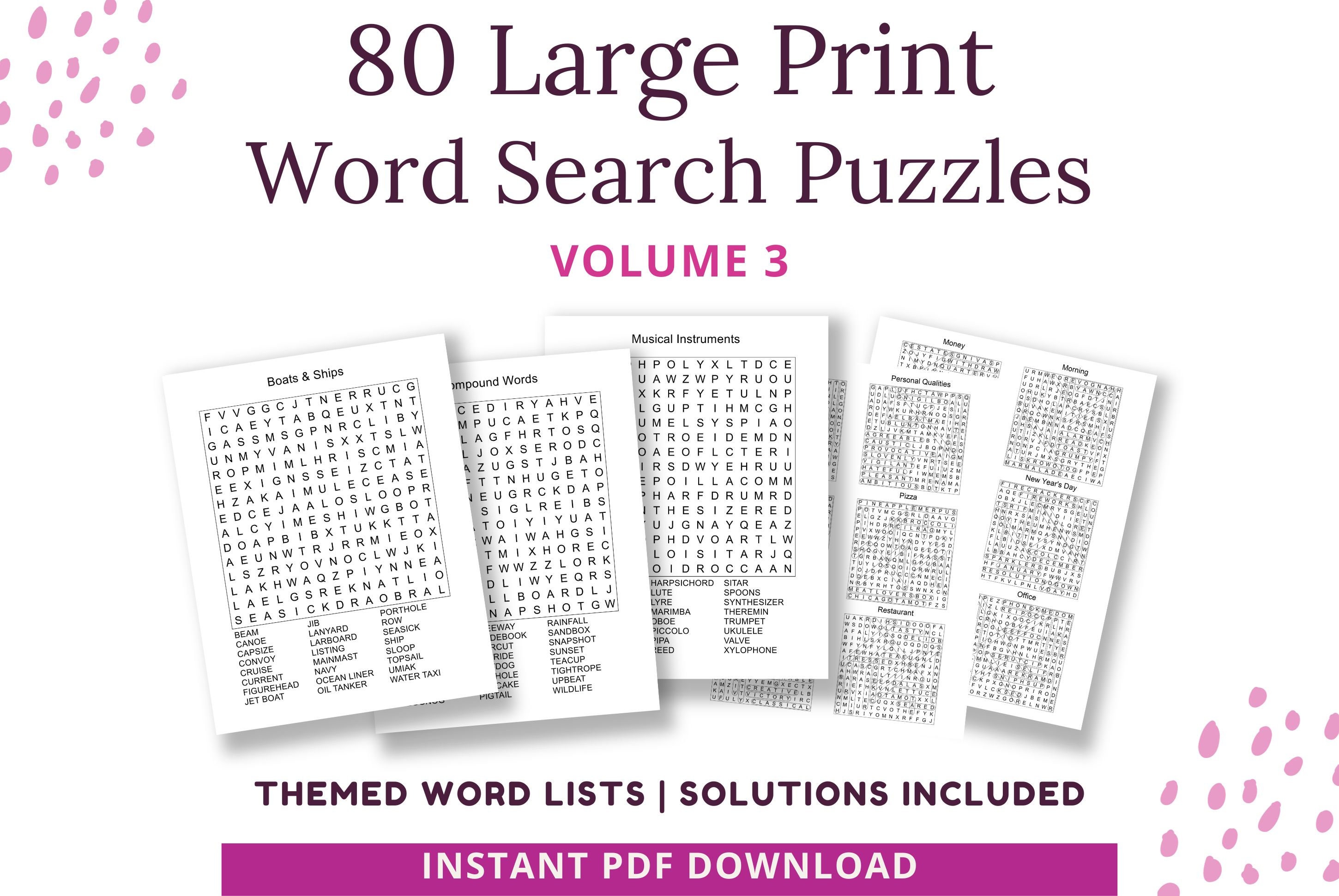 80 Large Print Word Search Puzzles for Seniors & Adults, Vol 3. - Etsy