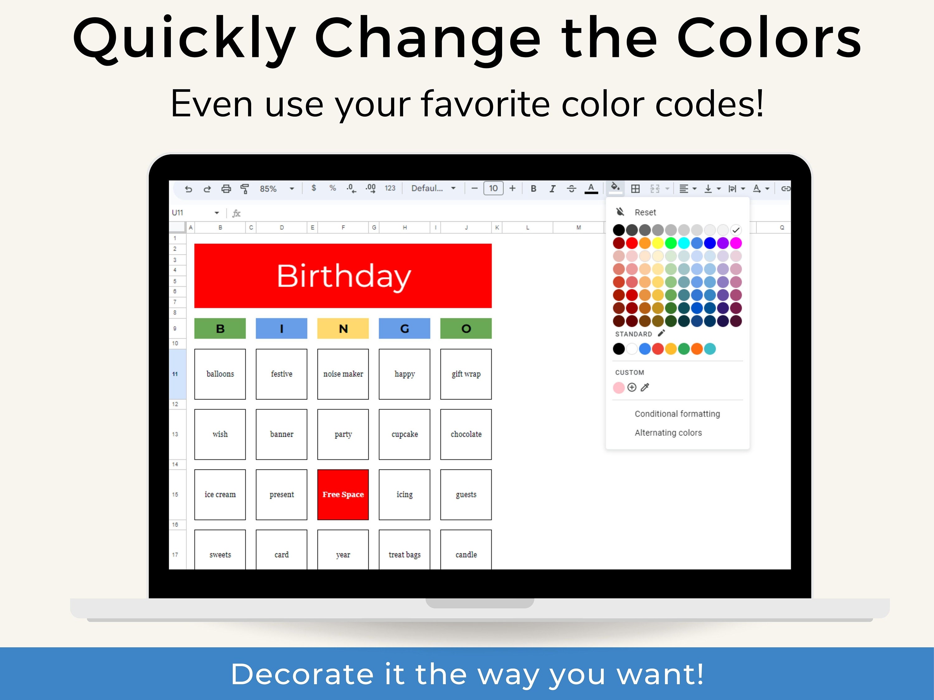 Custom Bingo Card Spreadsheet - Wedding, Bridal Shower, Birthday Party ...