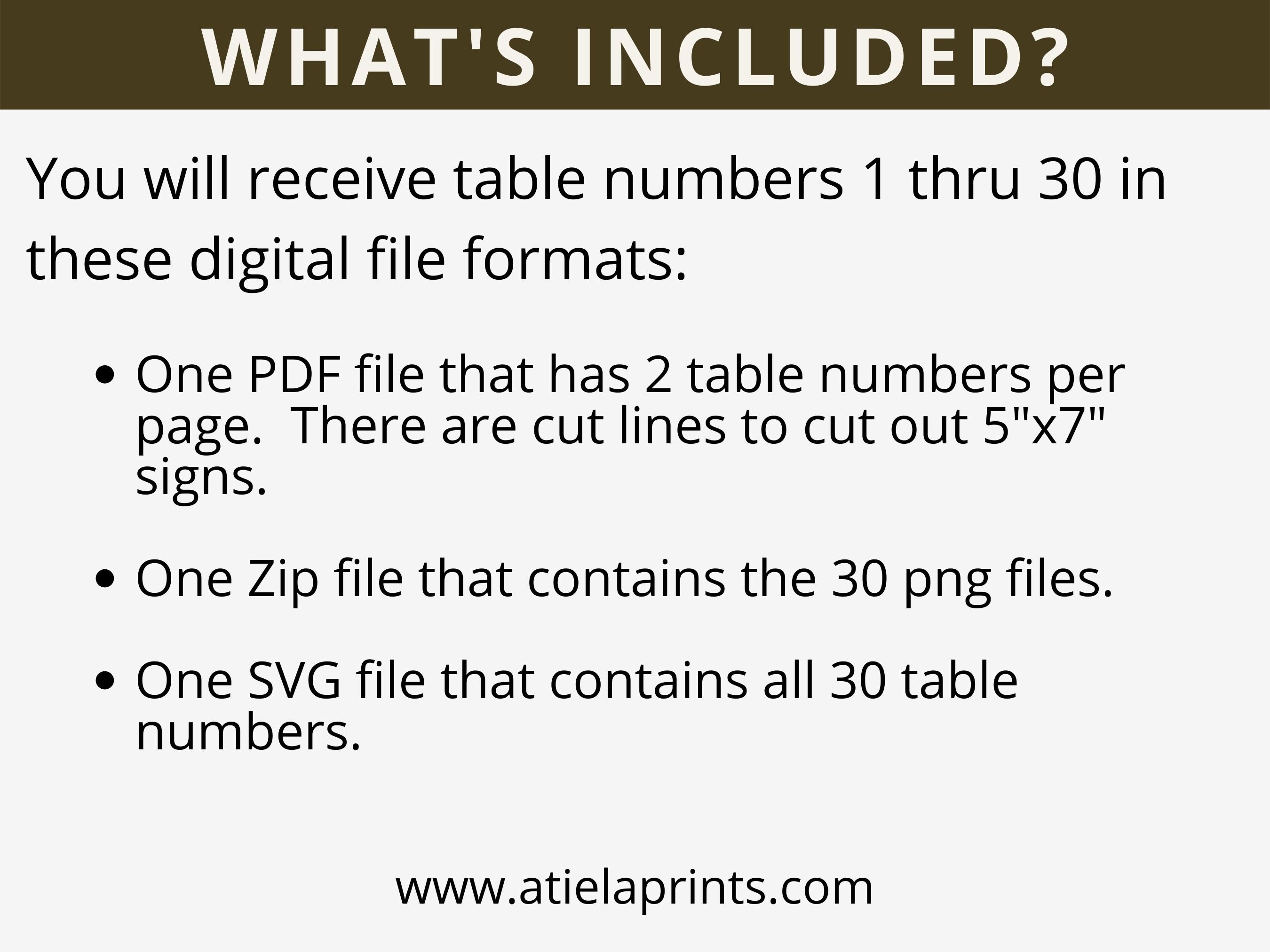 Table Numbers 1 Thru 30 Printable, Wedding Digital Download, SVG, PNG ...