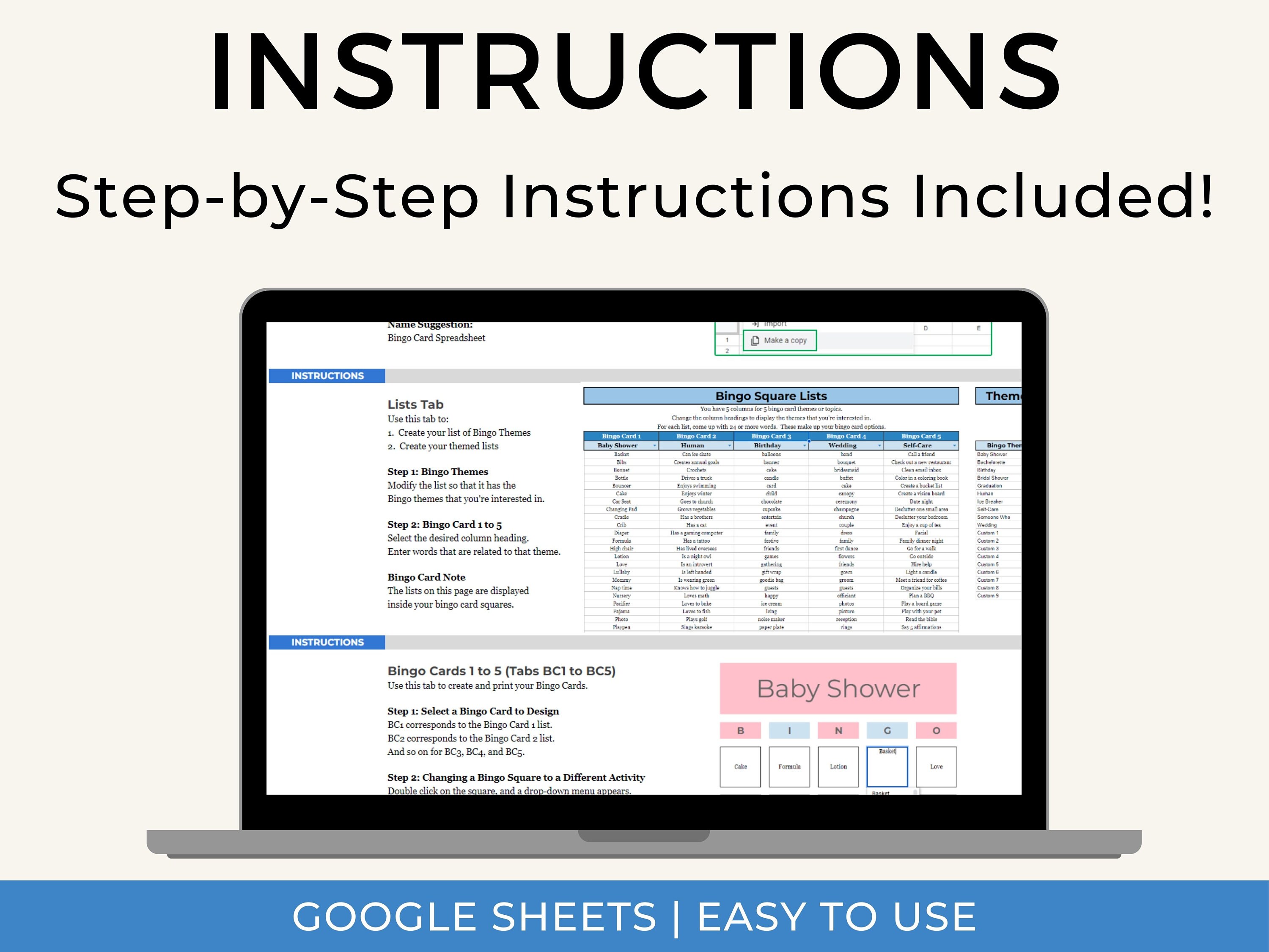 Custom Bingo Card Spreadsheet - Wedding, Bridal Shower, Birthday Party ...