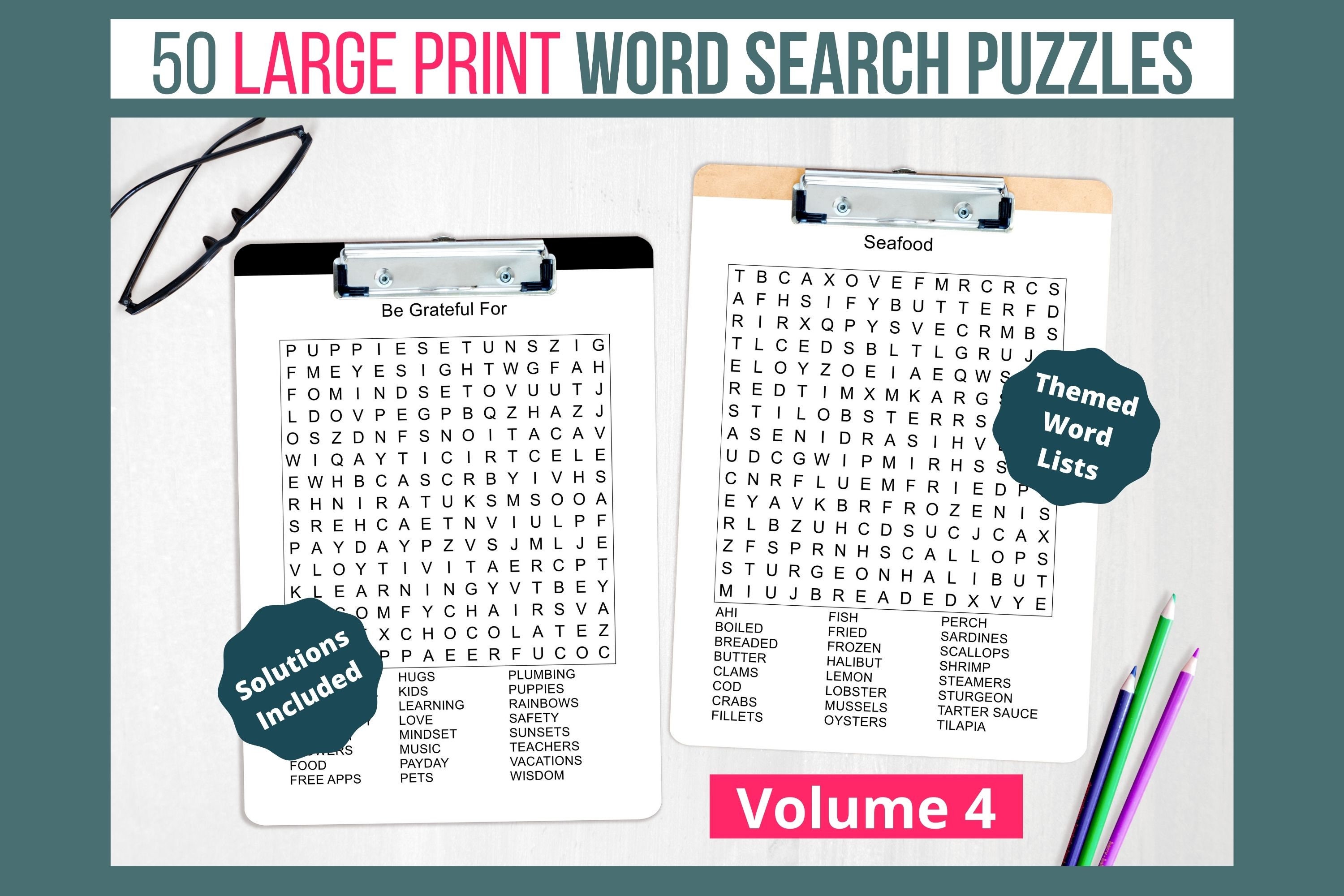 50 Large Print Word Search Puzzles for Seniors & Adults, Vol 4. - Etsy