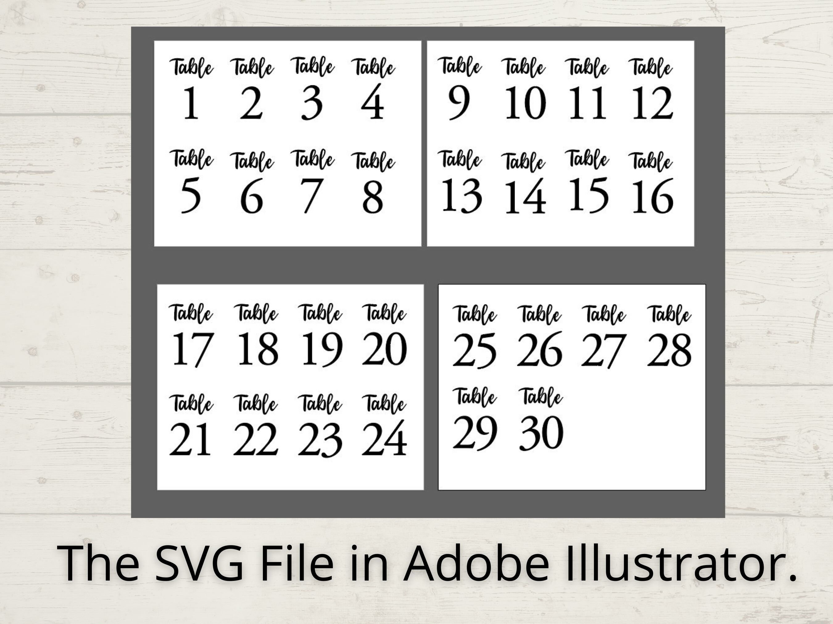 Table Numbers 1 Thru 30 Printable, Wedding Digital Download, SVG, PNG ...