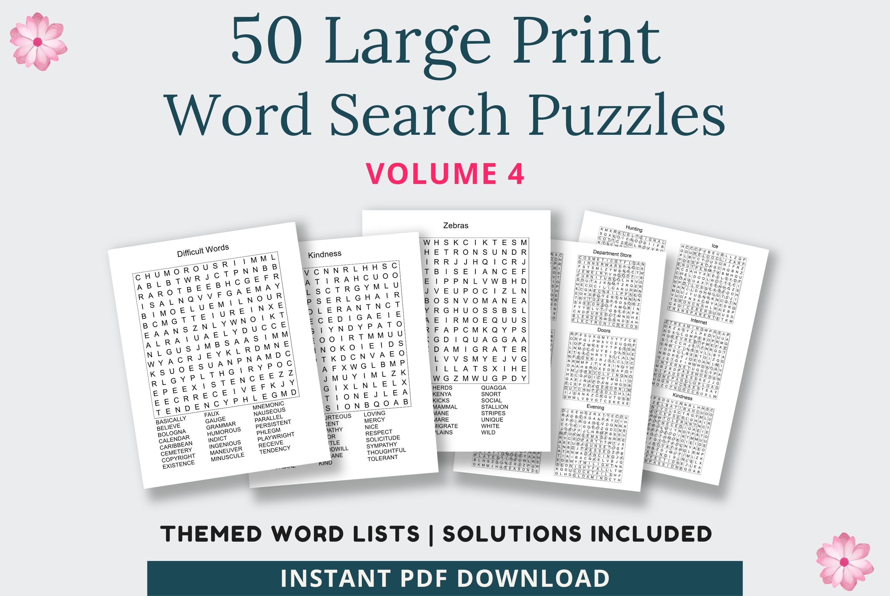 Large Print Word Search Puzzles For Seniors Easy To See Full Page Word