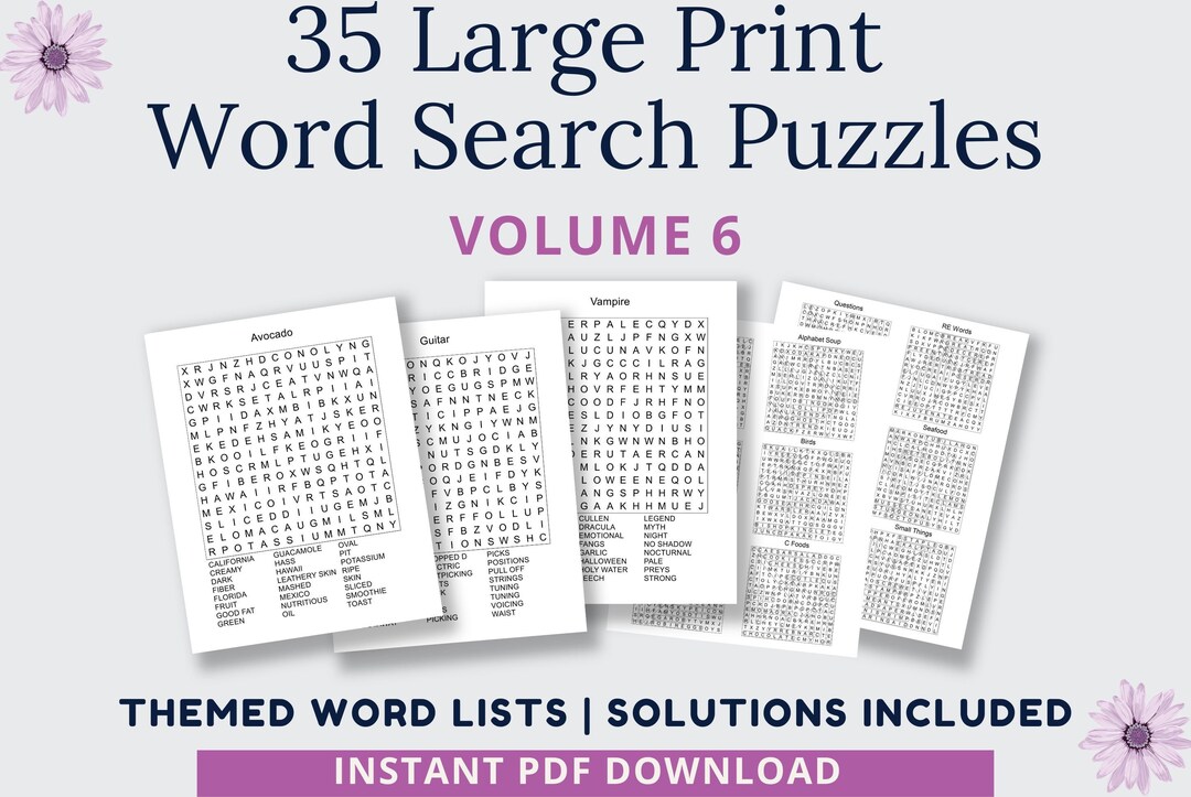 Word Search Printable 35 Word Search Puzzles for Adults - Etsy