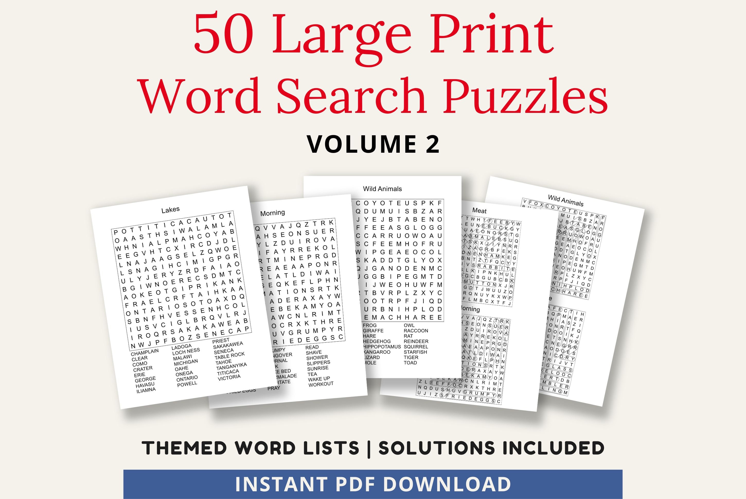 50 Large Print Word Search Puzzles for Seniors & Adults, Vol 2. - Etsy