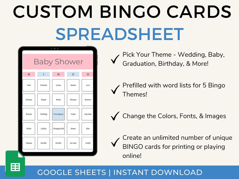 Custom Bingo Card Spreadsheet Wedding Bridal Shower - Etsy