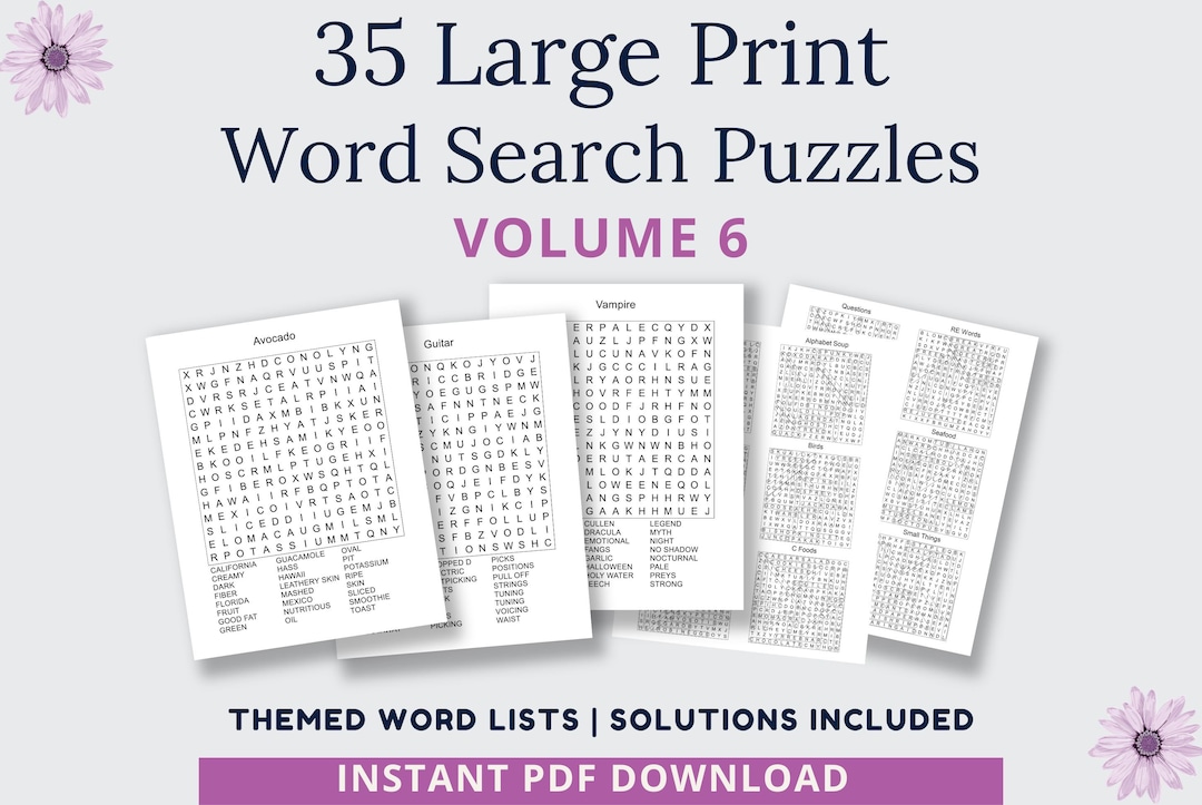 Word Search Printable, 35 Word Search Puzzles for Adults, Large Print ...