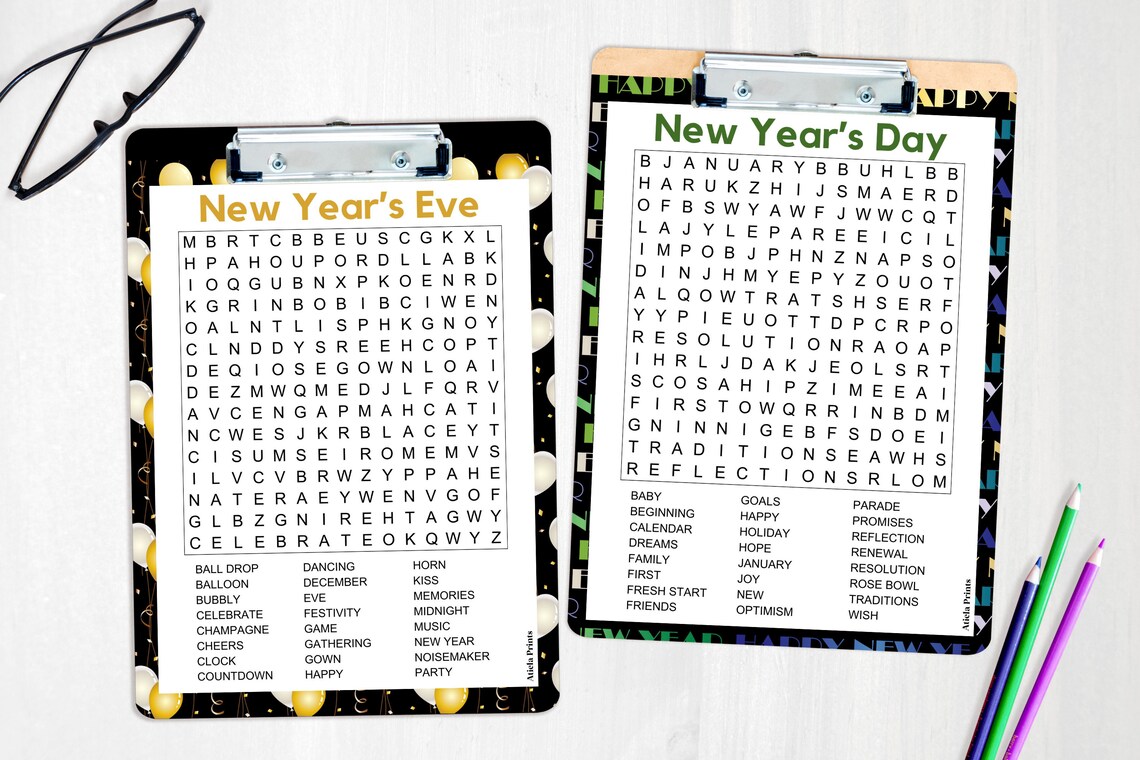 New Years Word Search Puzzles Printable, Party Games, Year 2024 ...
