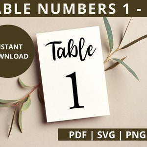 Table Numbers 1 Thru 30 Printable, Wedding Digital Download, SVG, PNG ...