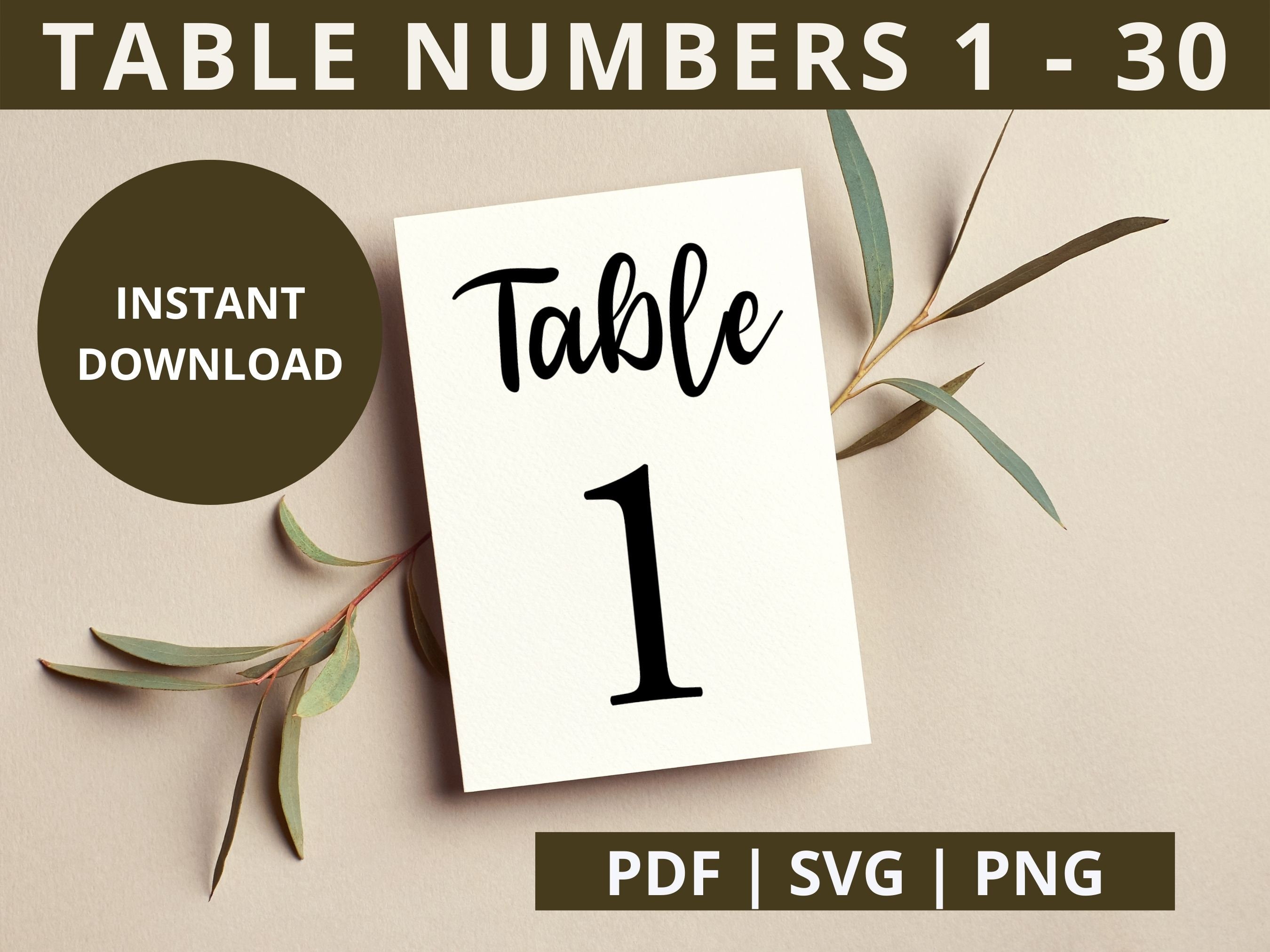 Table Numbers 1 Thru 30 Printable, Wedding Digital Download, SVG, PNG ...