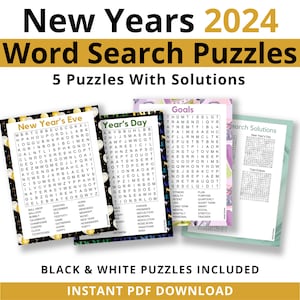 New Years Word Search Puzzles Printable, Party Games, Year 2024 ...