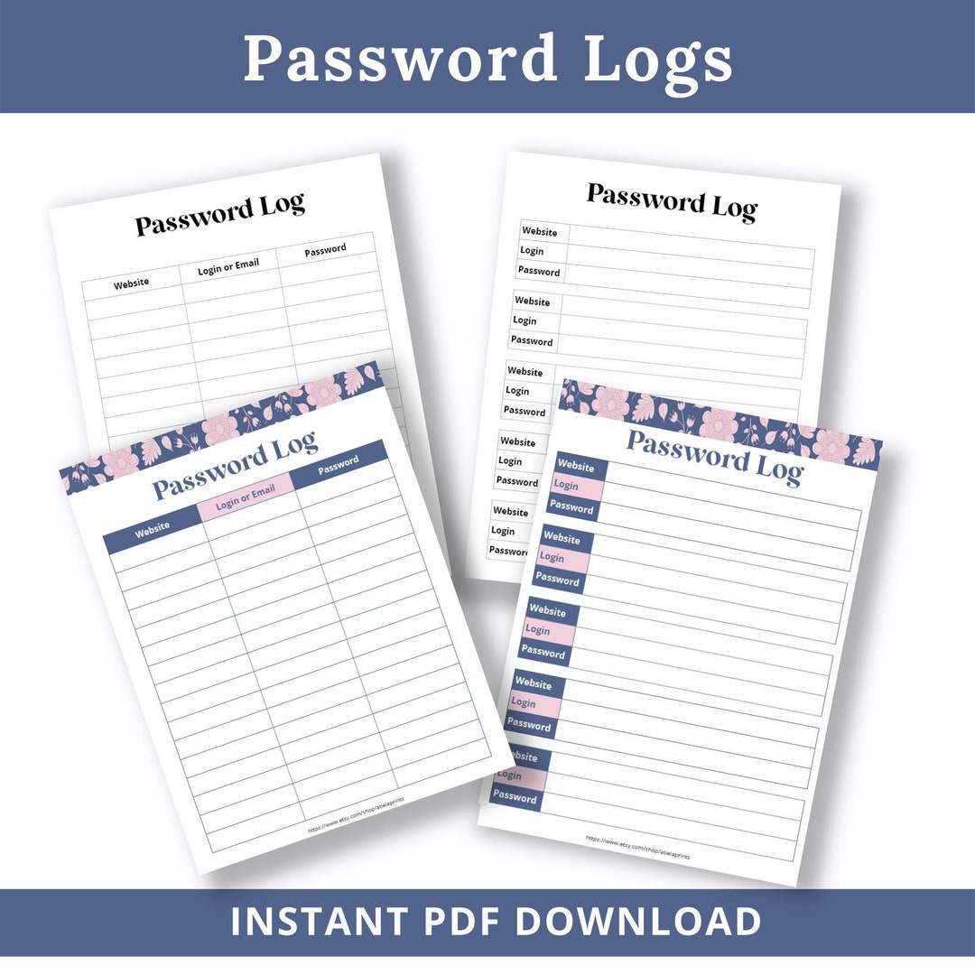 Password Log Printable 8.5 X 11 Internet Online Account Organizer PDF ...
