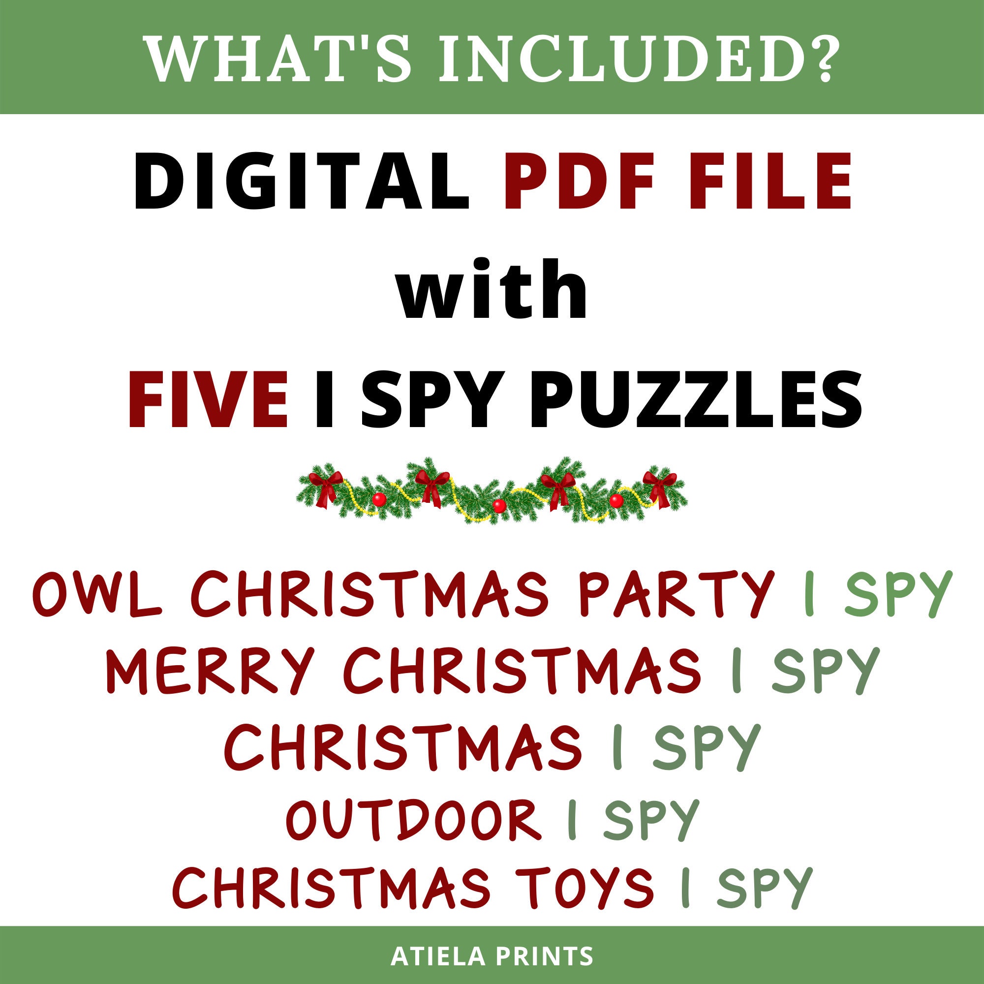 I Spy, Christmas Holiday Printable Pages, Kids Quiet Time Activity ...