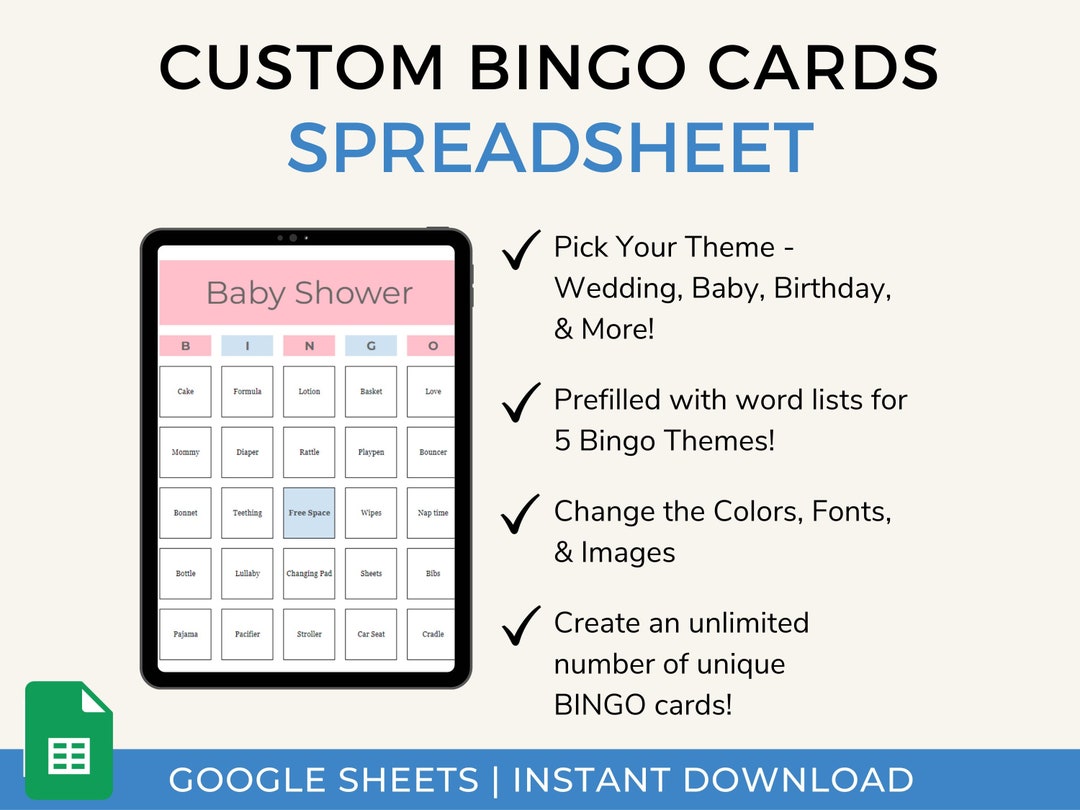 Custom Bingo Card Spreadsheet - Wedding, Bridal Shower, Birthday Party ...