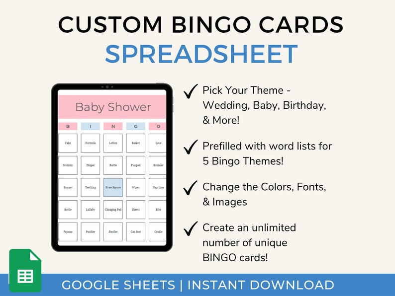 Custom Bingo Card Spreadsheet - Wedding, Bridal Shower, Birthday Party ...