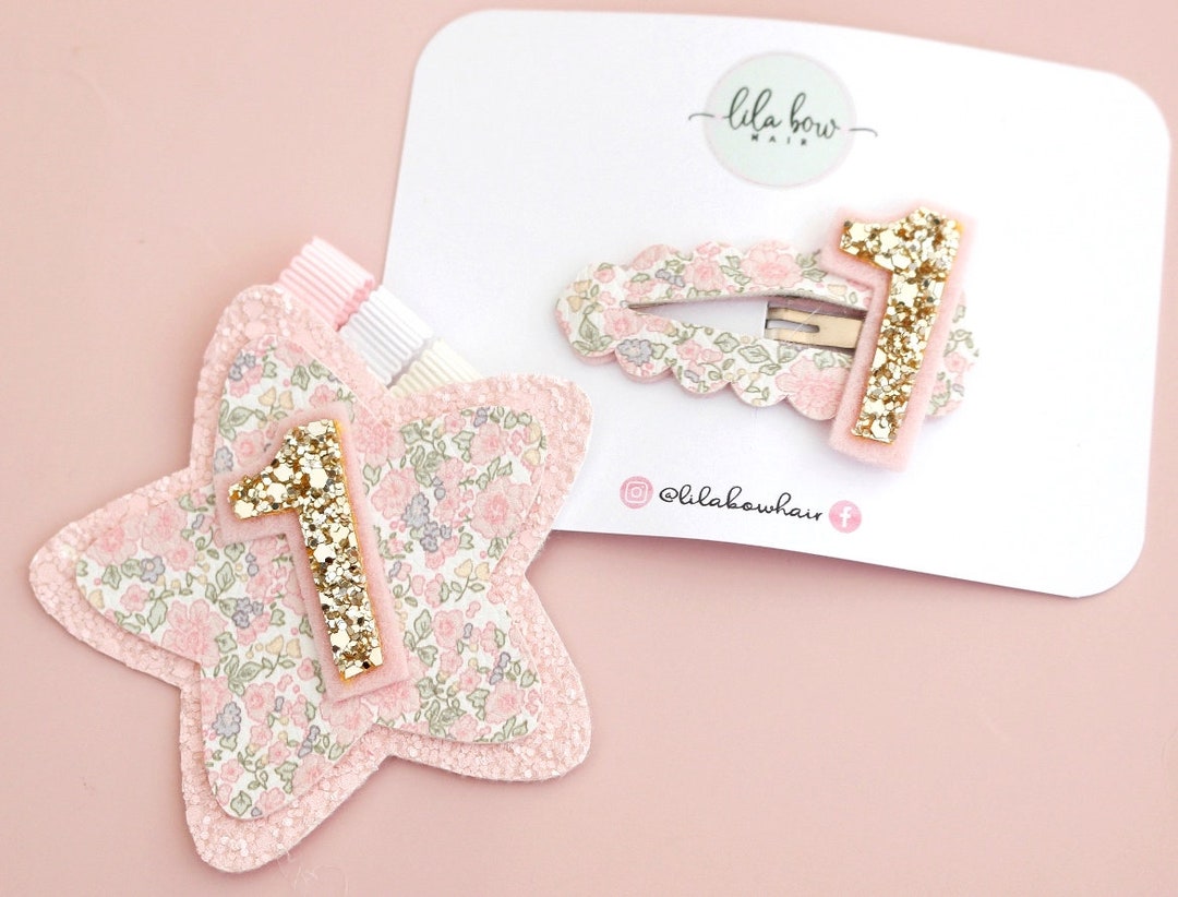 Pink First Birthday Badge, Ditsy Floral Badge and Clip, Birthday Number ...