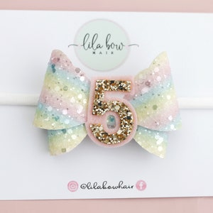 Pastel Rainbow Birthday Bow, Birthday Hair Bow, Birthday Headband ...