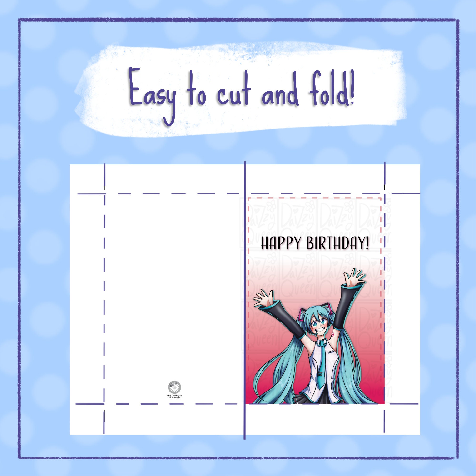 Printable Hatsune Miku Anime Birthday Card | DIGITAL DOWNLOAD - Etsy