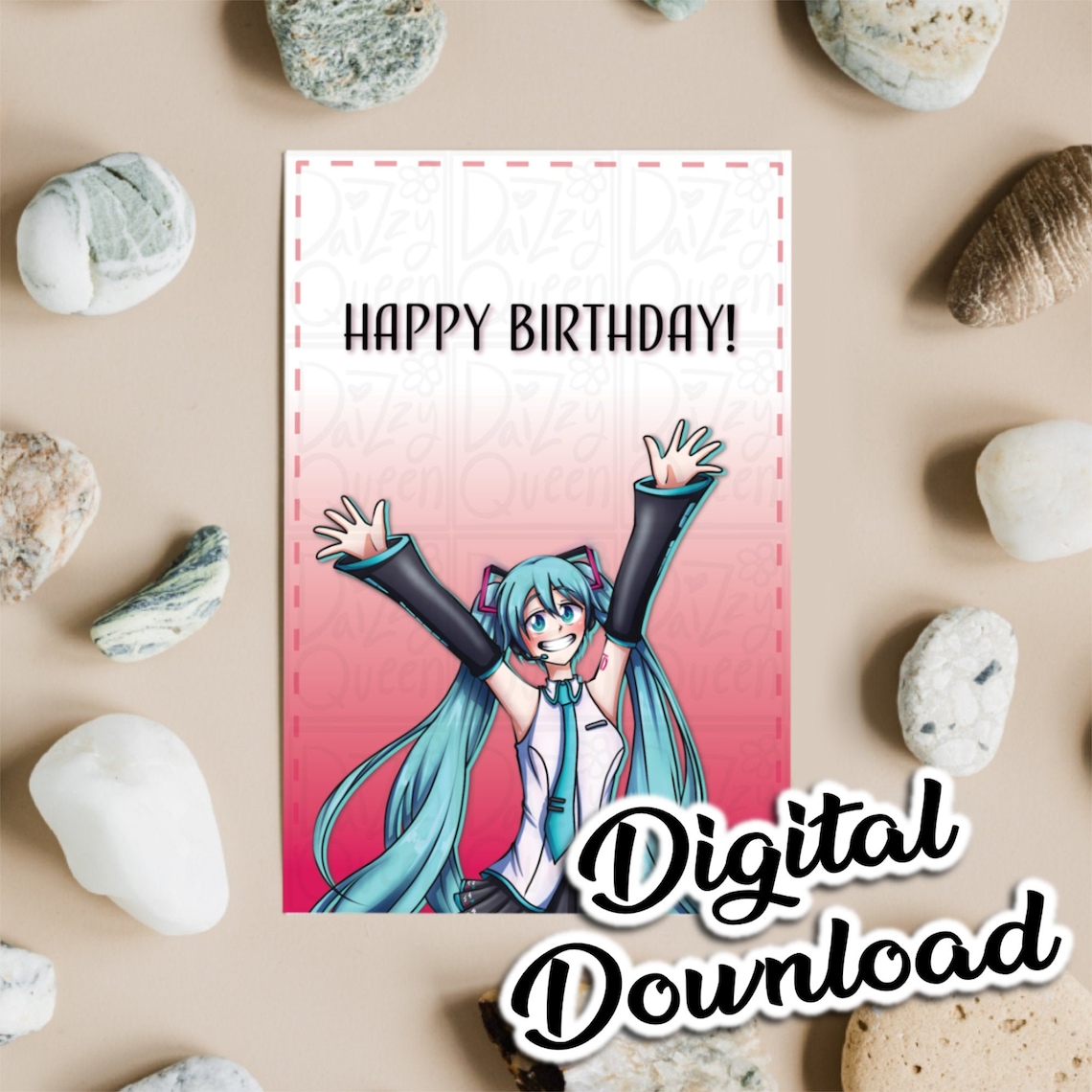 Printable Hatsune Miku Anime Birthday Card | DIGITAL DOWNLOAD - Etsy