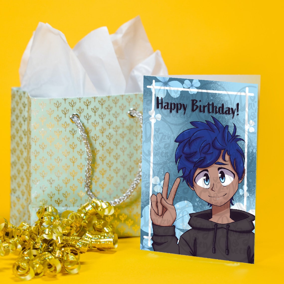 Birthday Card Anime Boy Blue Hair (DOWNLOAD) Printable - Etsy