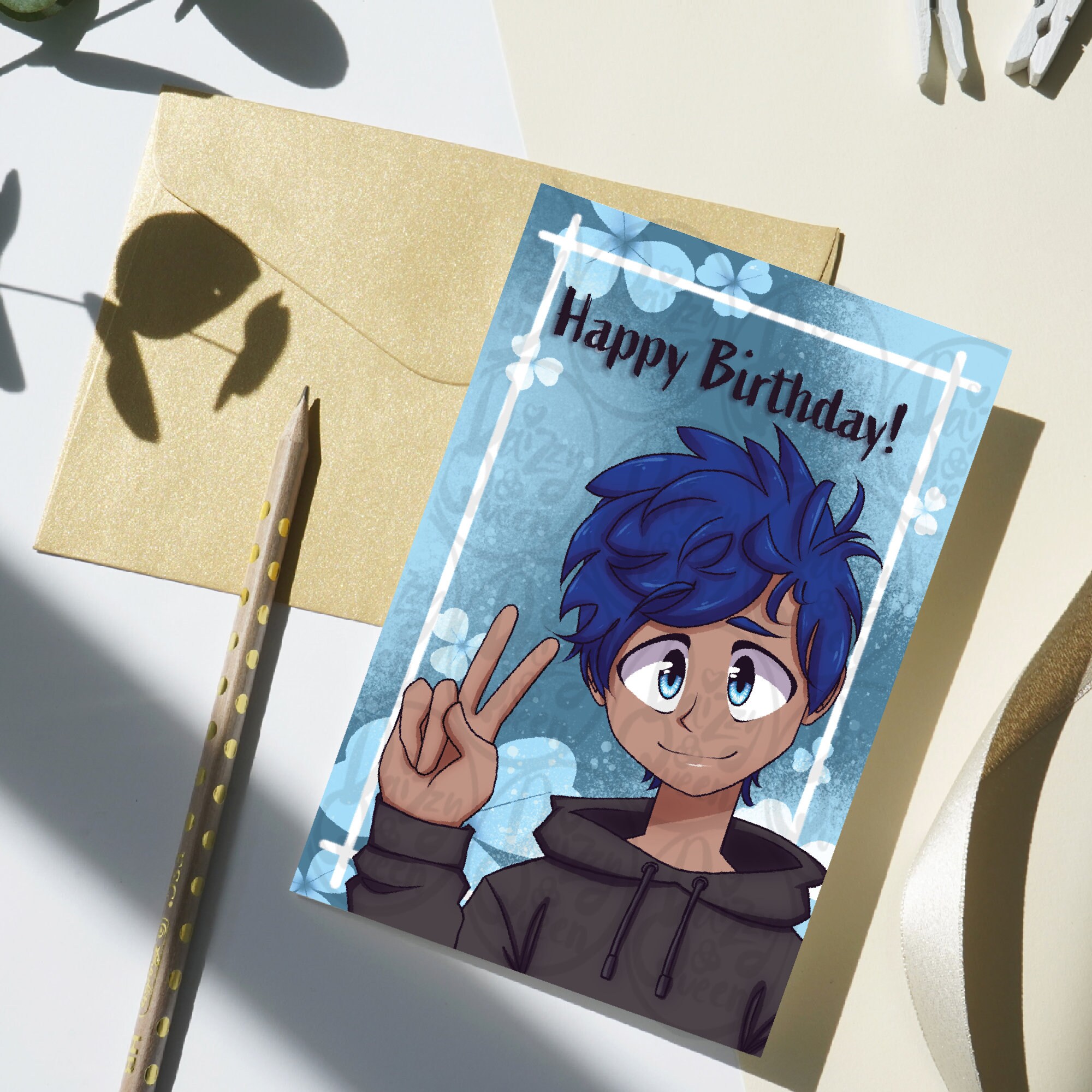 Birthday Card Anime Boy Blue Hair (DOWNLOAD) Printable - Etsy