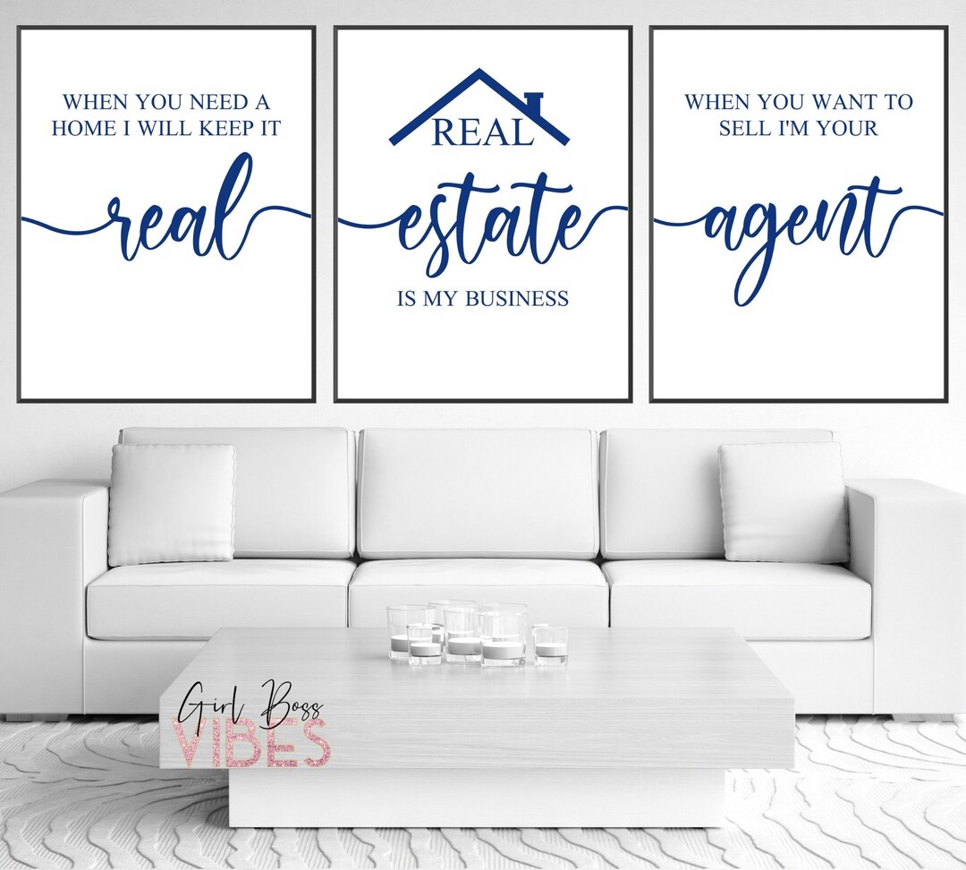Navy Real Estate Quotes Poster Set: Realtor Office Decor (digital ...