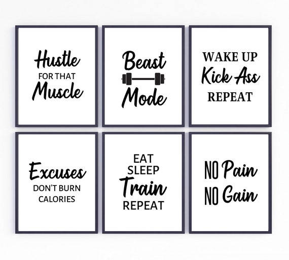 6 Piece Set Gym Motivational Wall Decor Fitness Printable | Etsy